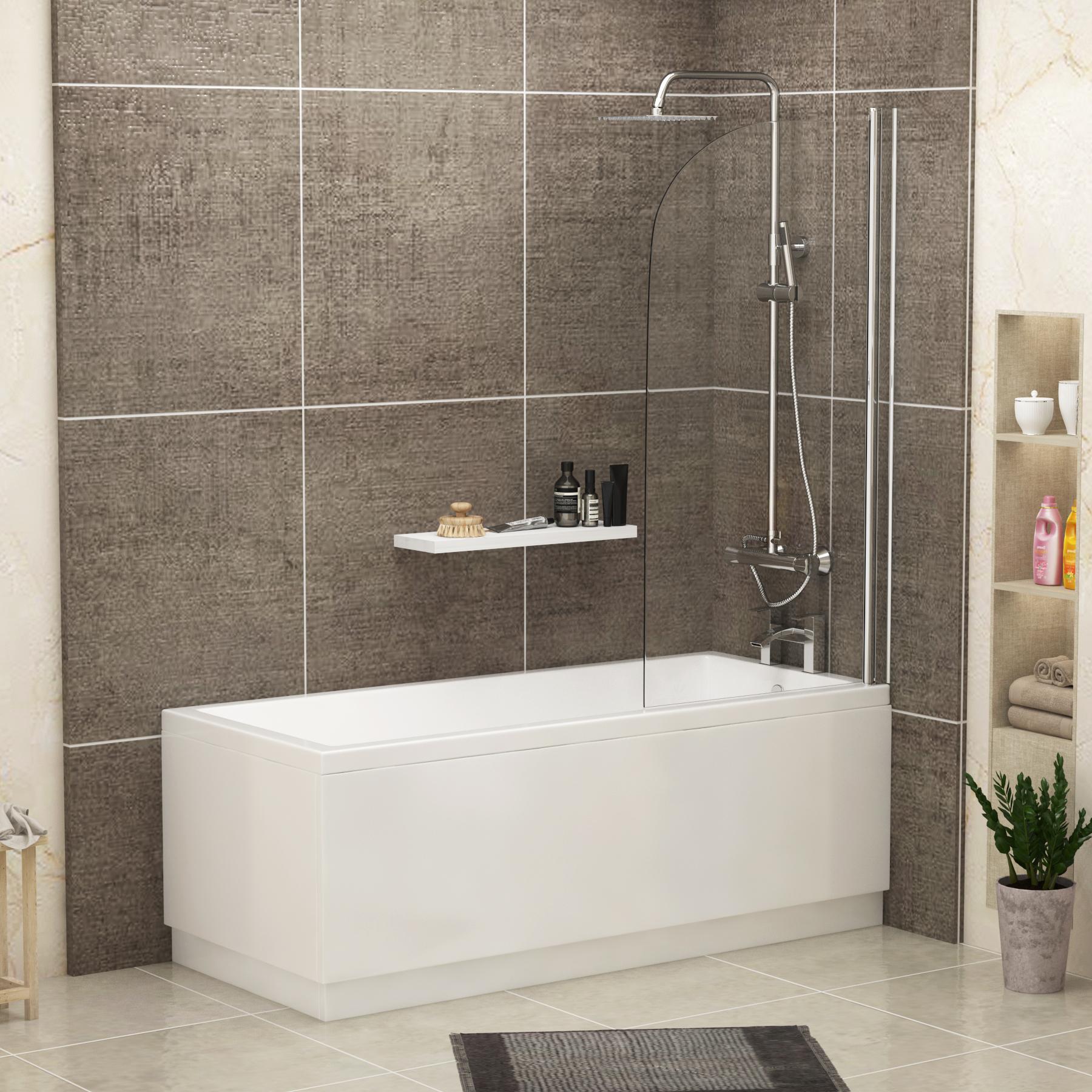 Cesar Acrylic Square Single Ended Shower Bath 1700 x 750mm Inc Shower ...