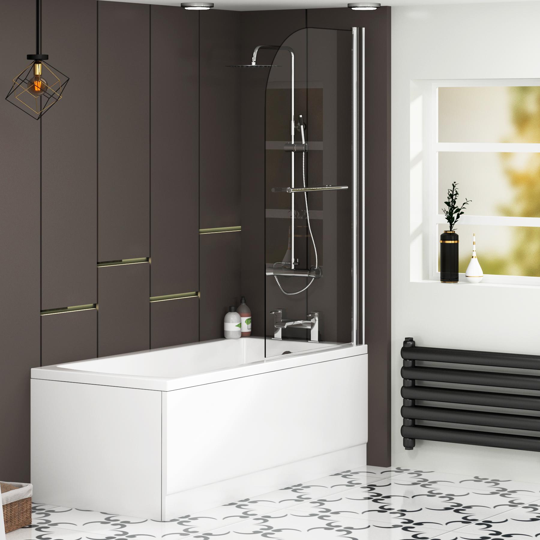 Cesar Acrylic Square Single Ended Shower Bath 1700 x 750mm Inc Round ...