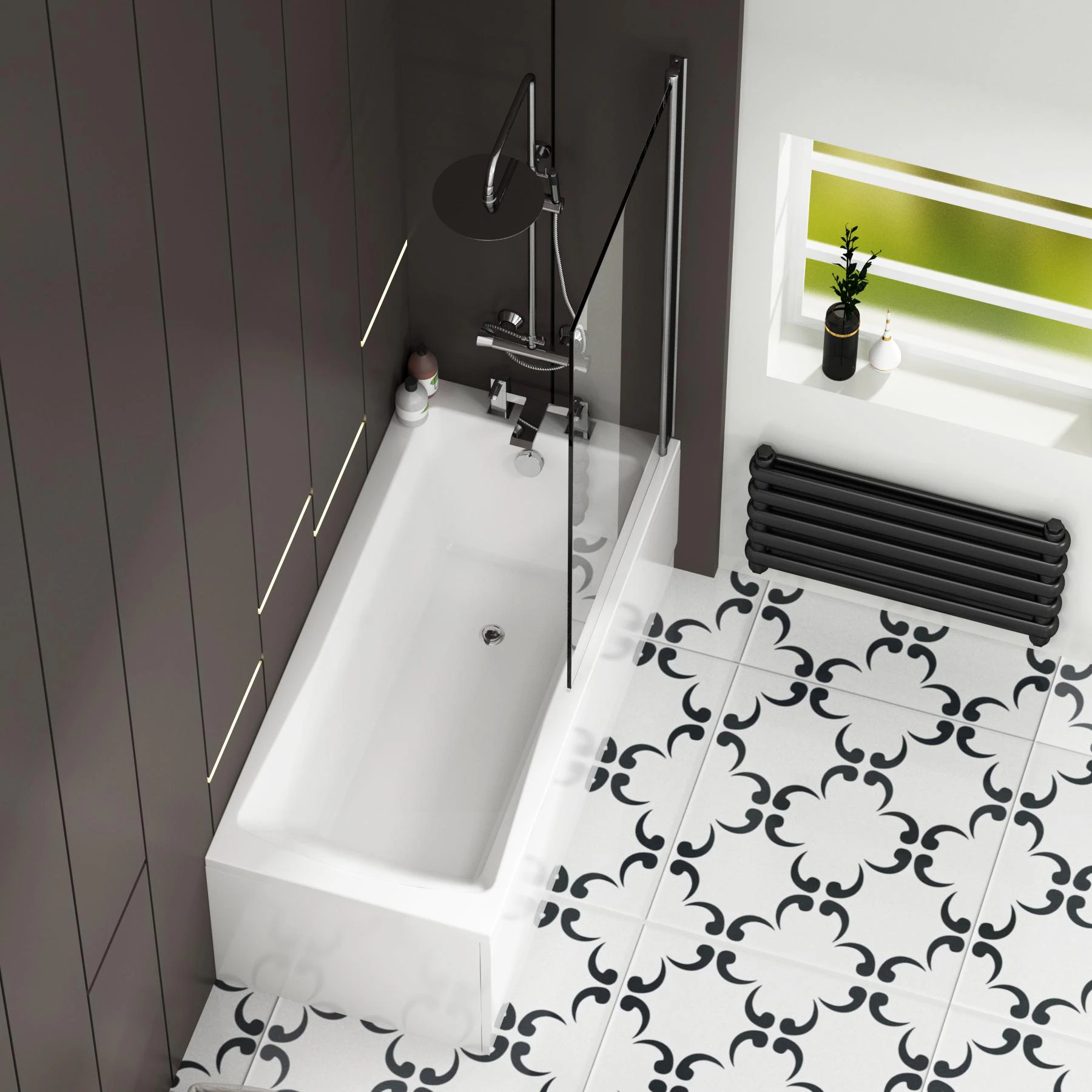 Cesar Acrylic Square Single Ended Shower Bath 1600 x 700mm + Square ...