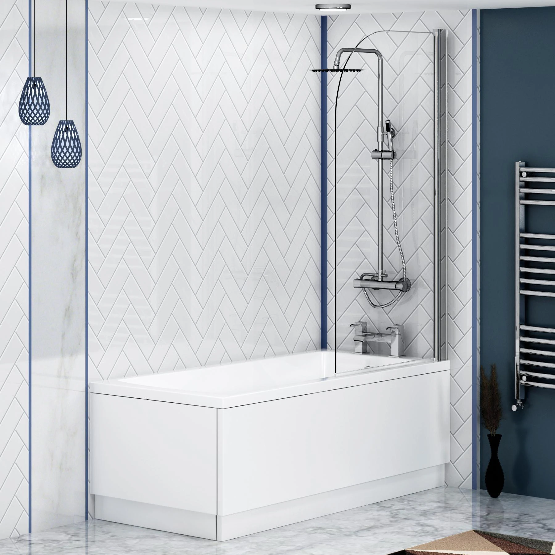 Cesar Acrylic Square Single Ended Shower Bath 1600 x 700mm Inc Shower ...