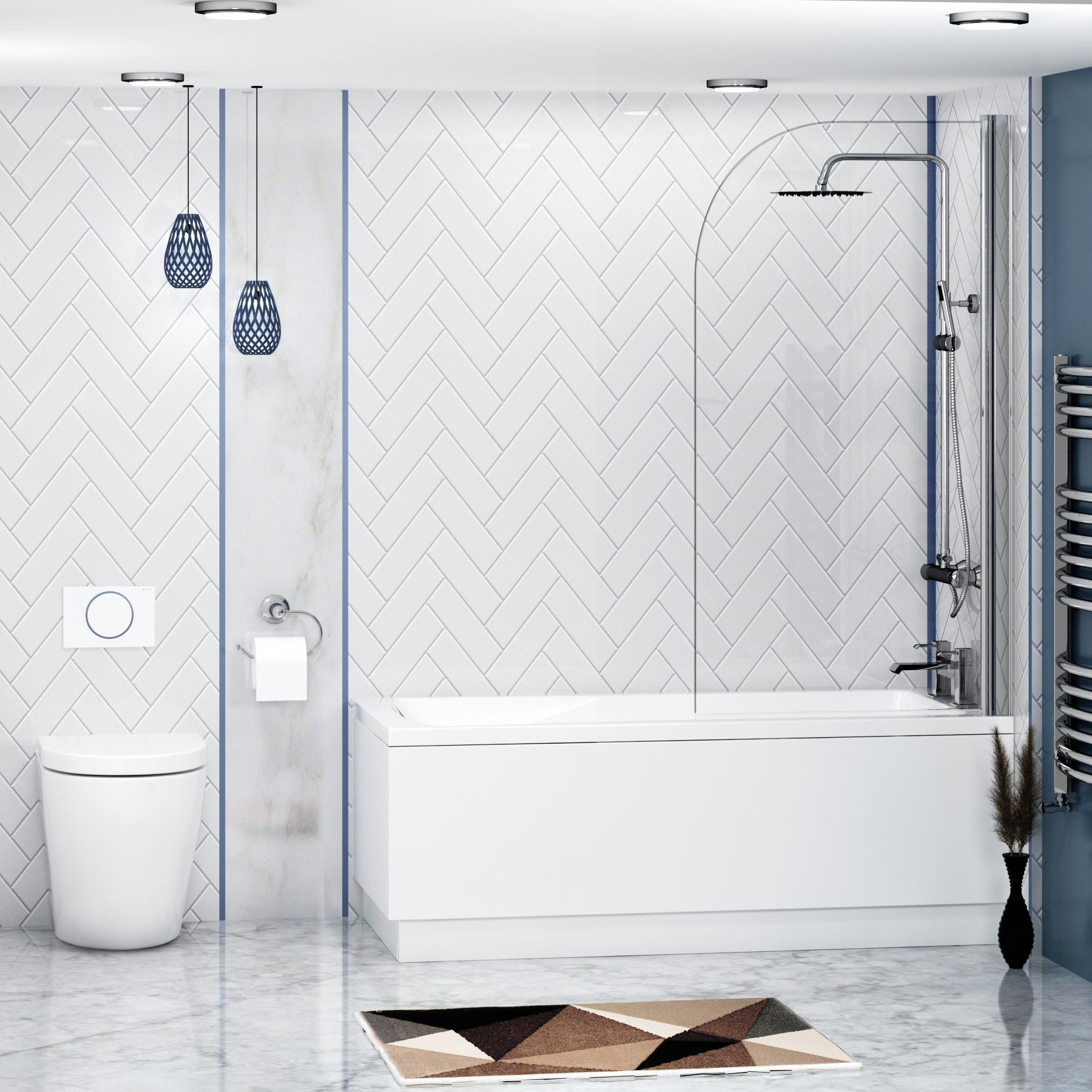 Cesar Acrylic Square Single Ended Shower Bath 1600 x 700mm Inc Shower ...