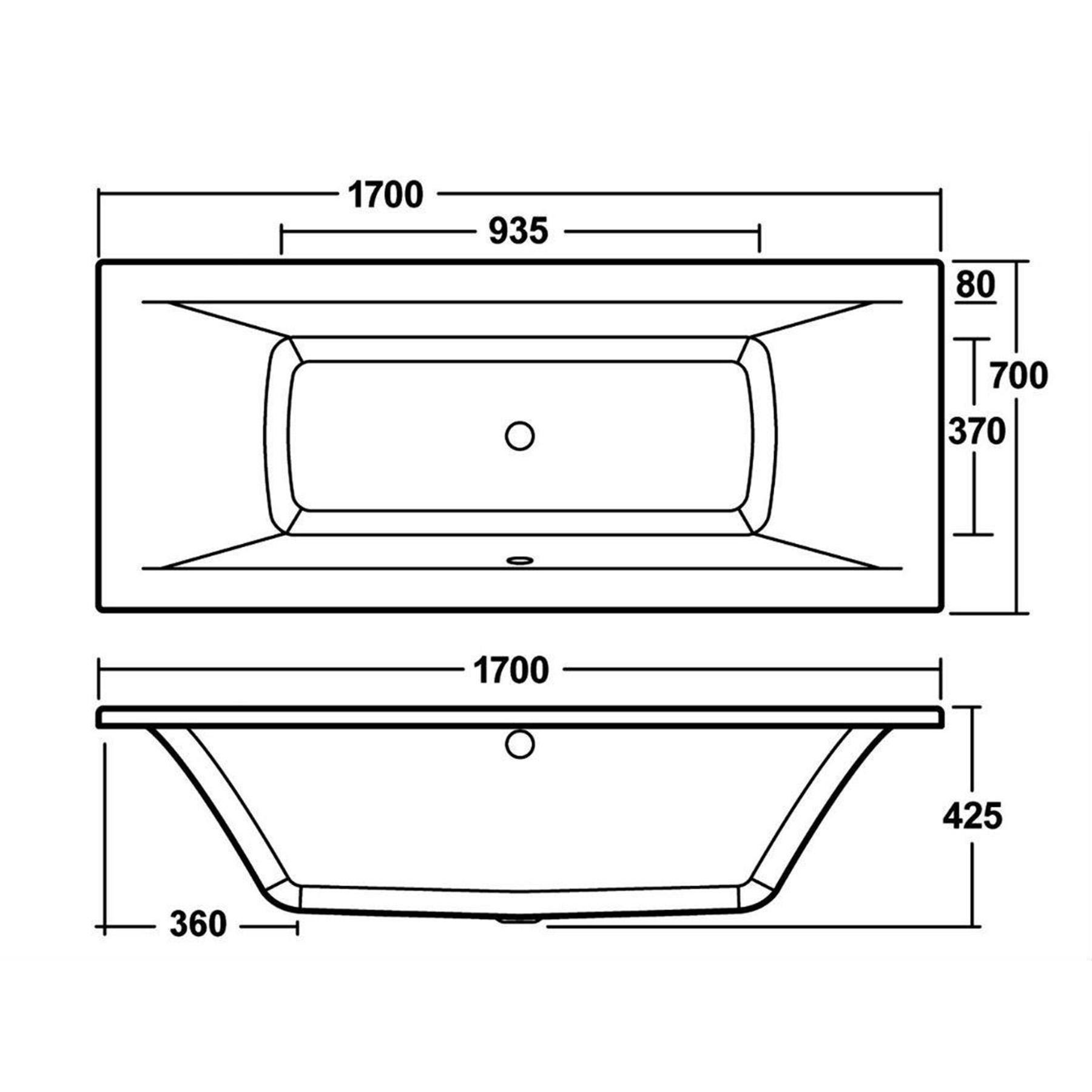 Amaze Square Double Ended Shower Bath 1700 x 700mm with Black Abstract ...