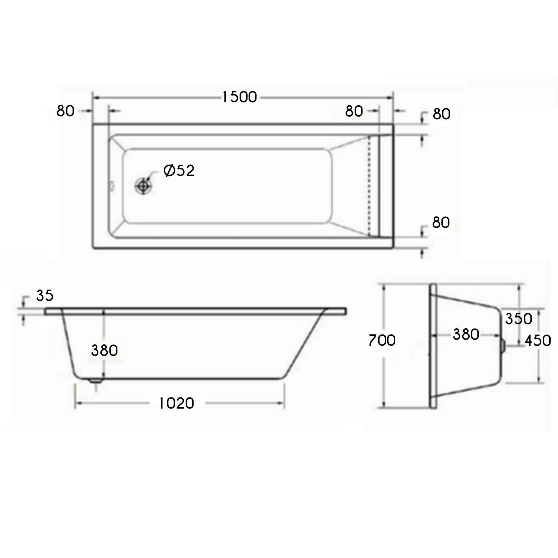 Cesar Acrylic Square Single Ended Bath in Various Sizes + Optional MDF ...
