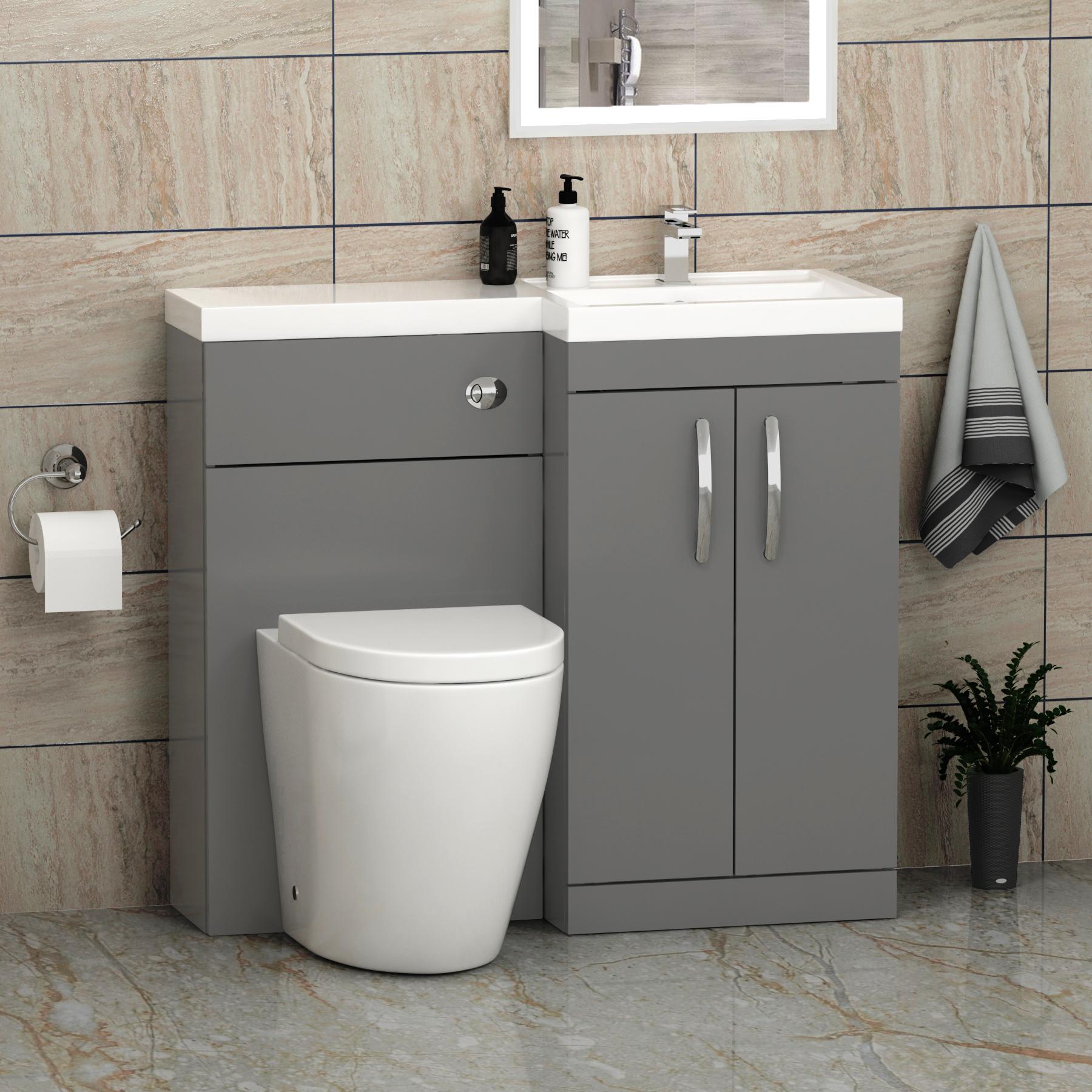 1000mm Indigo Grey Gloss 2 Door Floor Standing Vanity Unit R\H L-Shaped ...