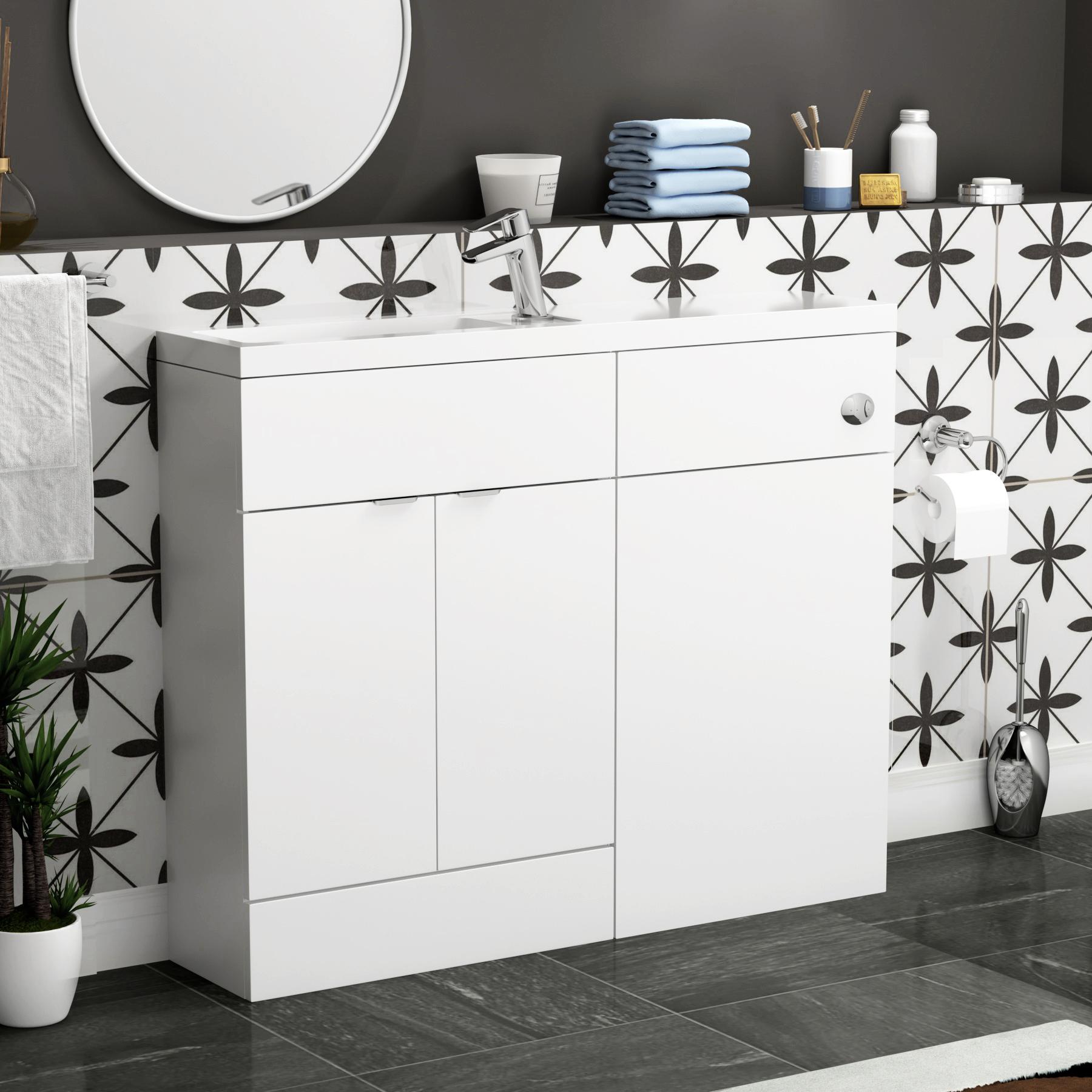 Elena 1100mm 2 Door Floor Standing Vanity Unit with Compact Polymarble ...