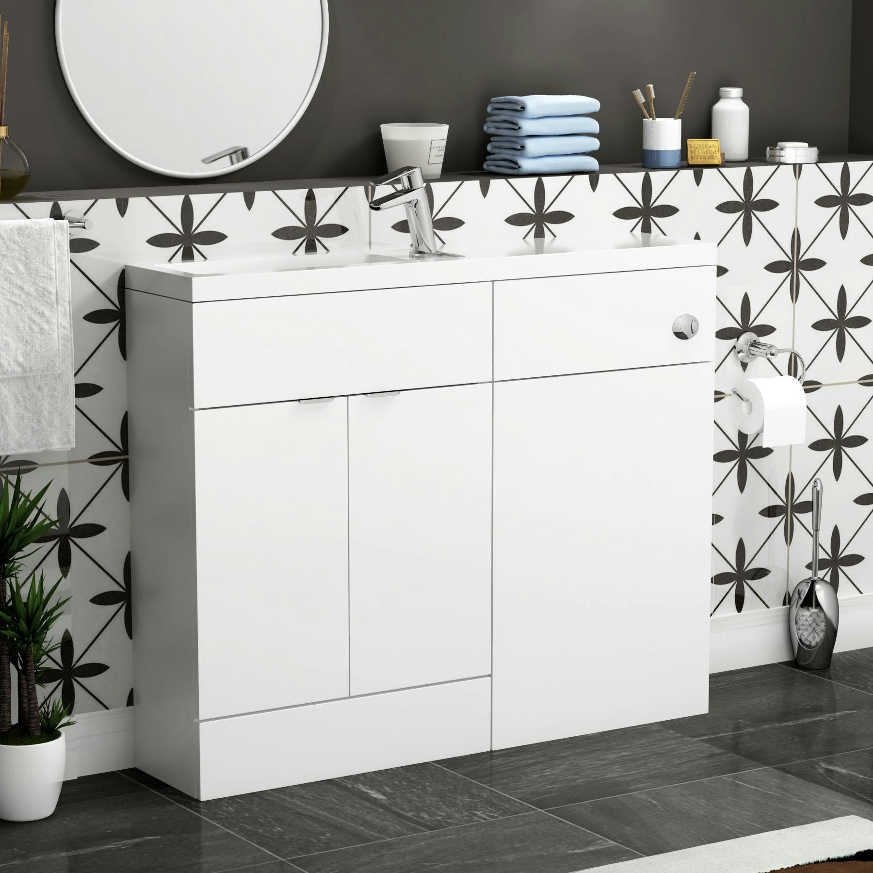 Elena 1100mm 2 Door Floor Standing Vanity Unit with Compact Polymarble ...