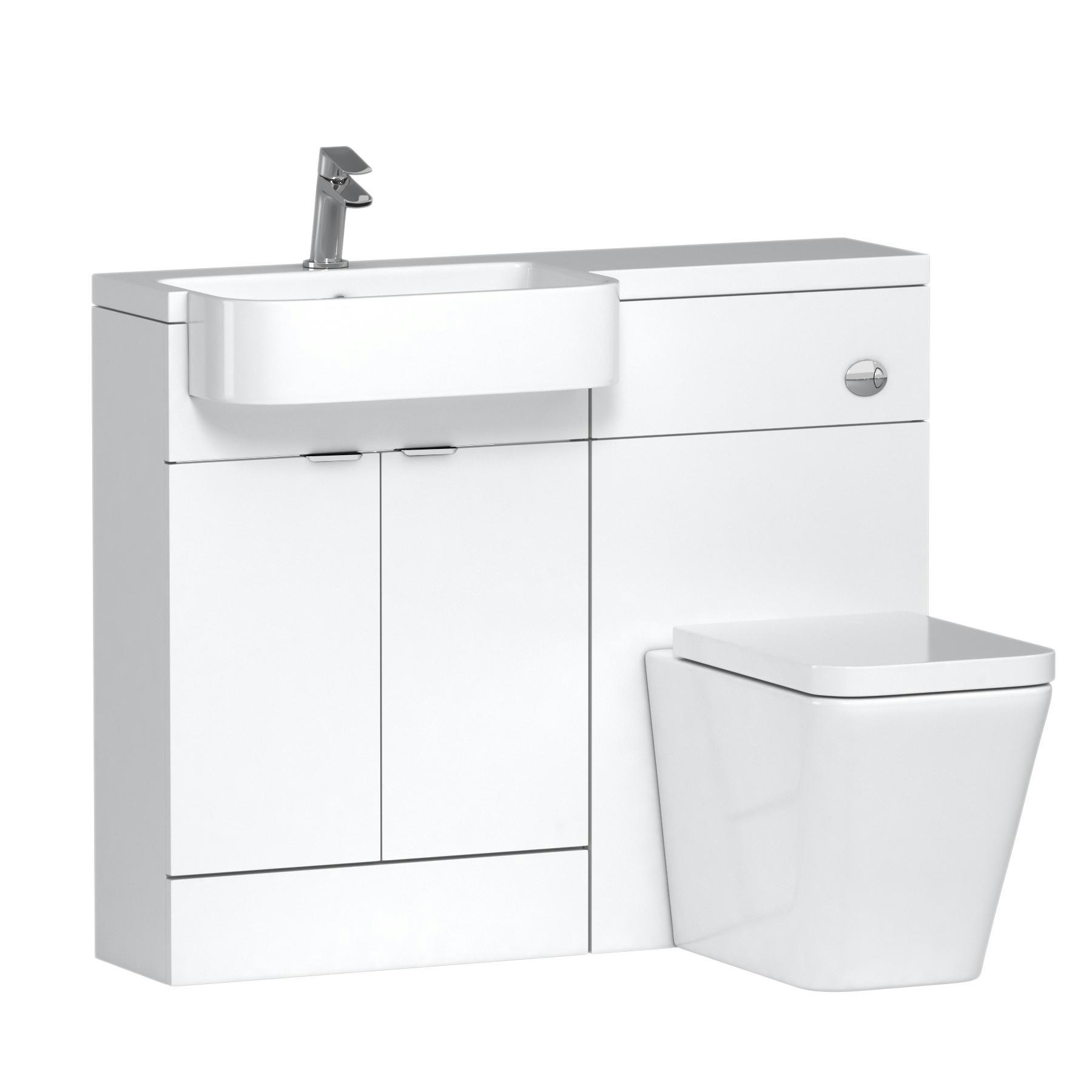 Elena 1100mm Gloss White 2 Door Floor Standing Vanity Unit with L/H ...