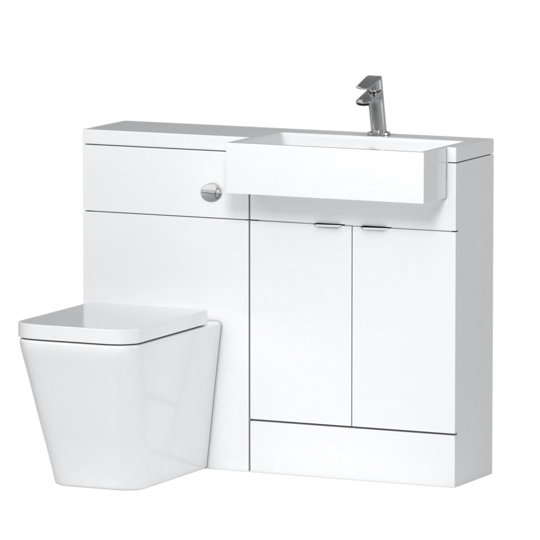 Elena 1100mm Gloss White 2 Door Floor Standing Vanity Unit with R/H ...