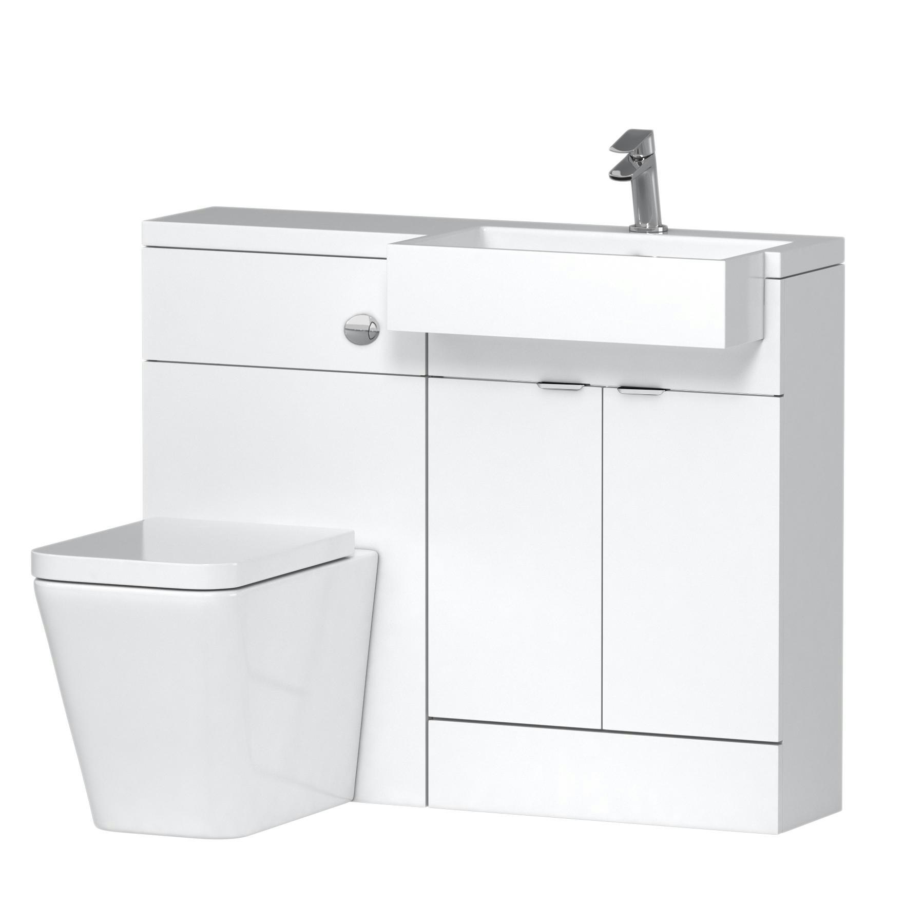 Elena 1100mm Gloss White 2 Door Floor Standing Vanity Unit with R/H ...