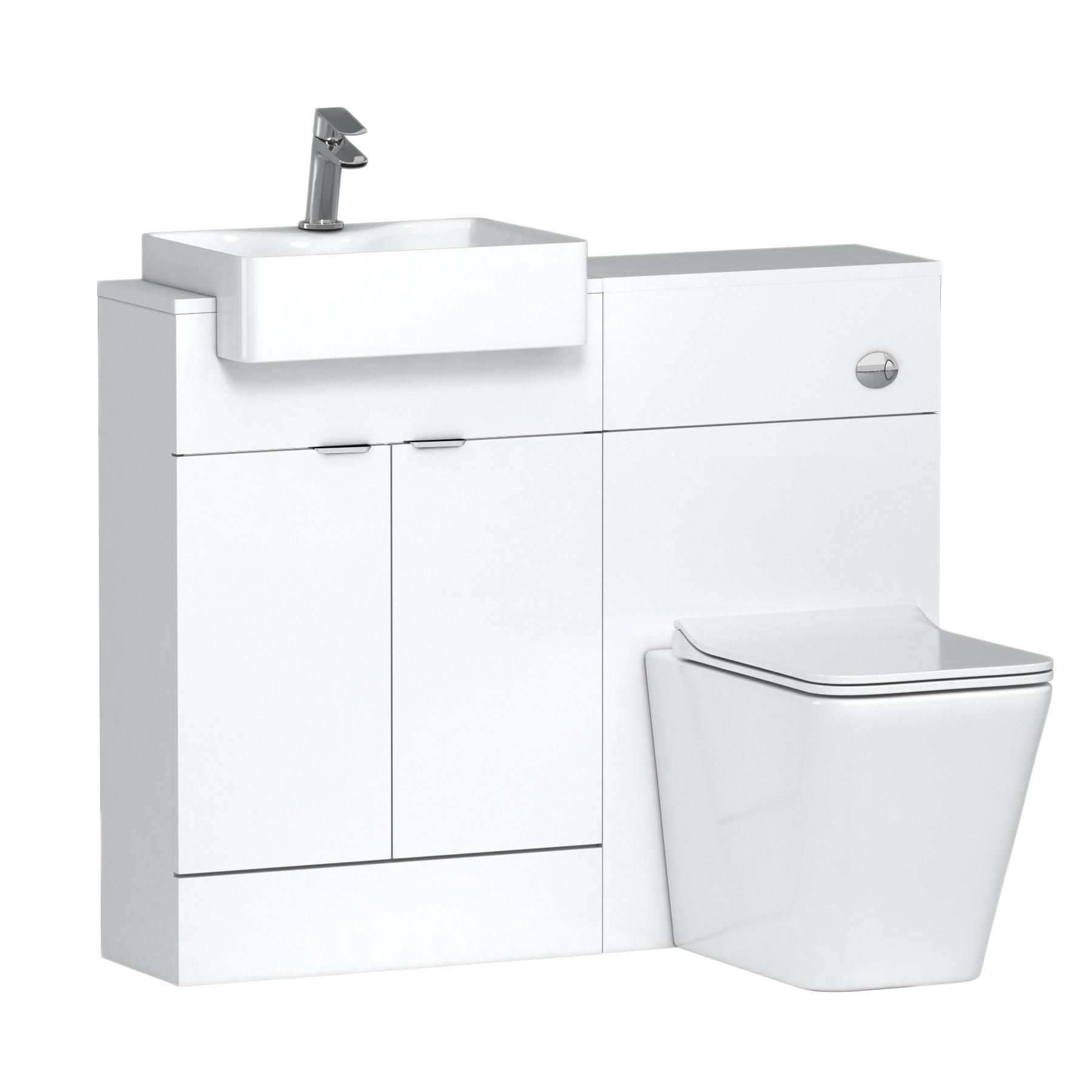 Elena 1100mm 2 Door Gloss White Floor Standing Vanity Unit with Semi ...