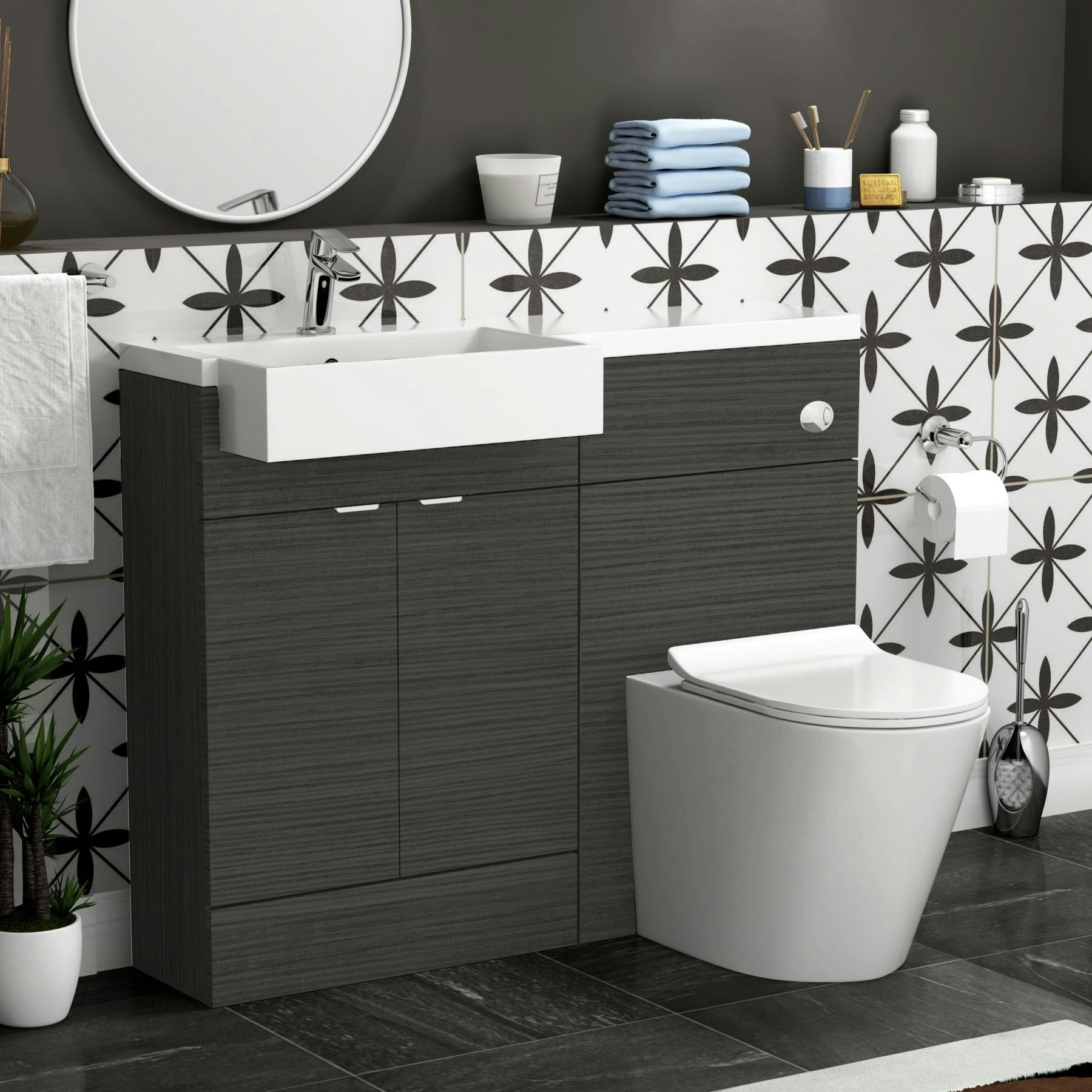 Elena 1100mm Hale Black 2 Door Floor Standing Vanity Unit with L/H ...