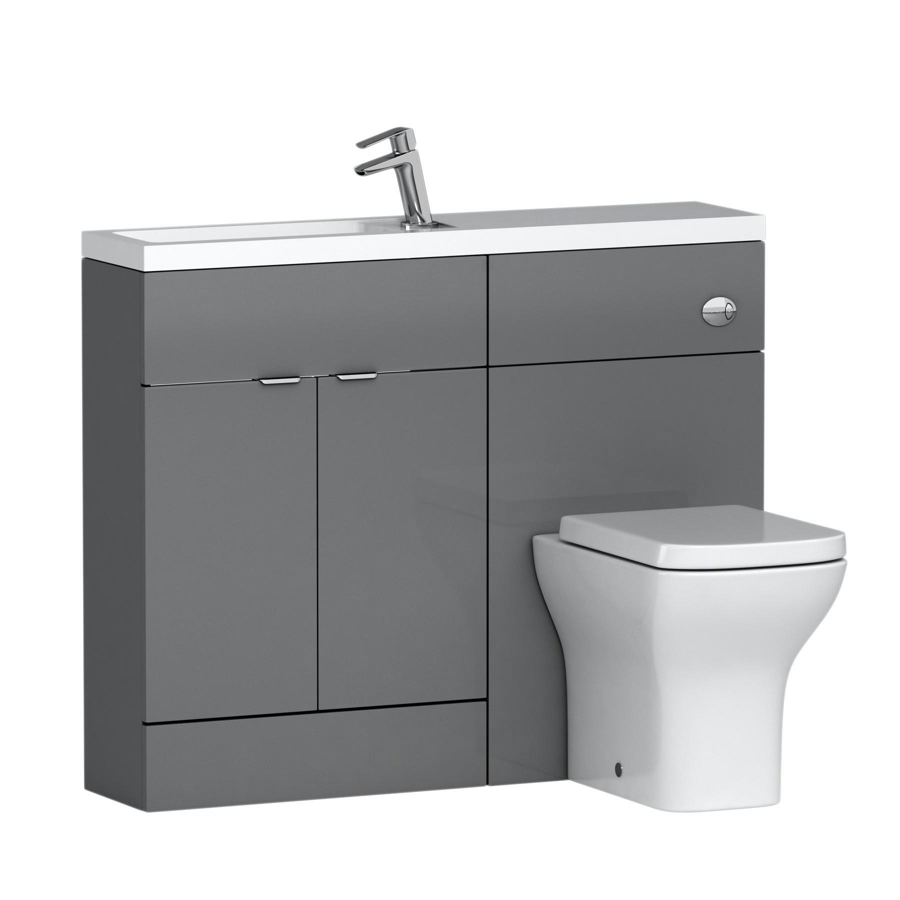Elena 1100mm Indigo Grey Gloss 2 Door Floor Standing Vanity Unit with ...