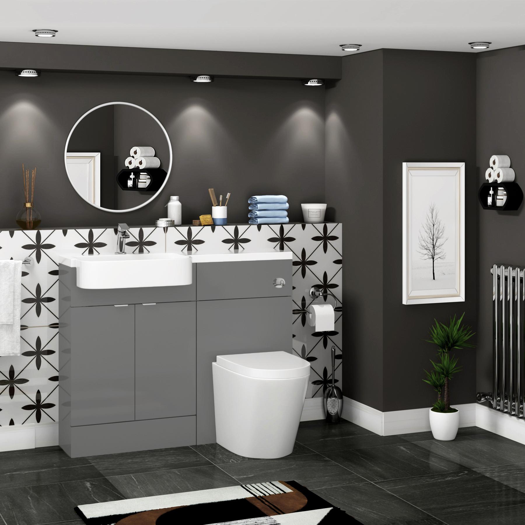 Elena 1100mm Indigo Grey Gloss 2 Door Floor Standing Vanity Unit with L ...