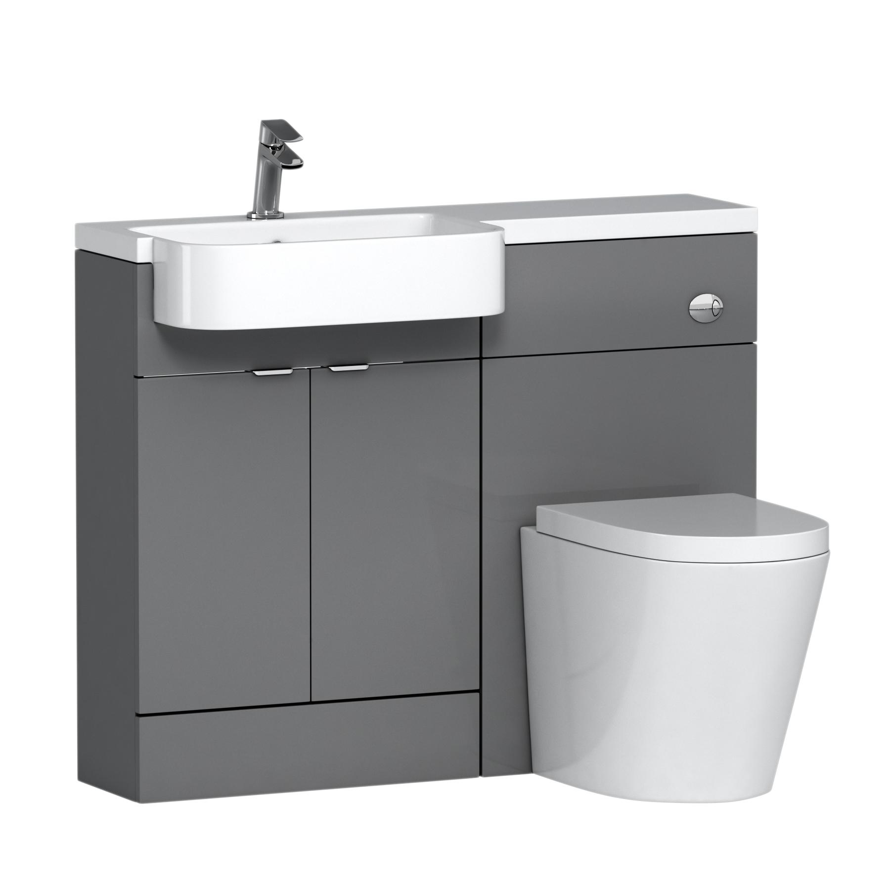 Elena 1100mm Indigo Grey Gloss 2 Door Floor Standing Vanity Unit with L ...
