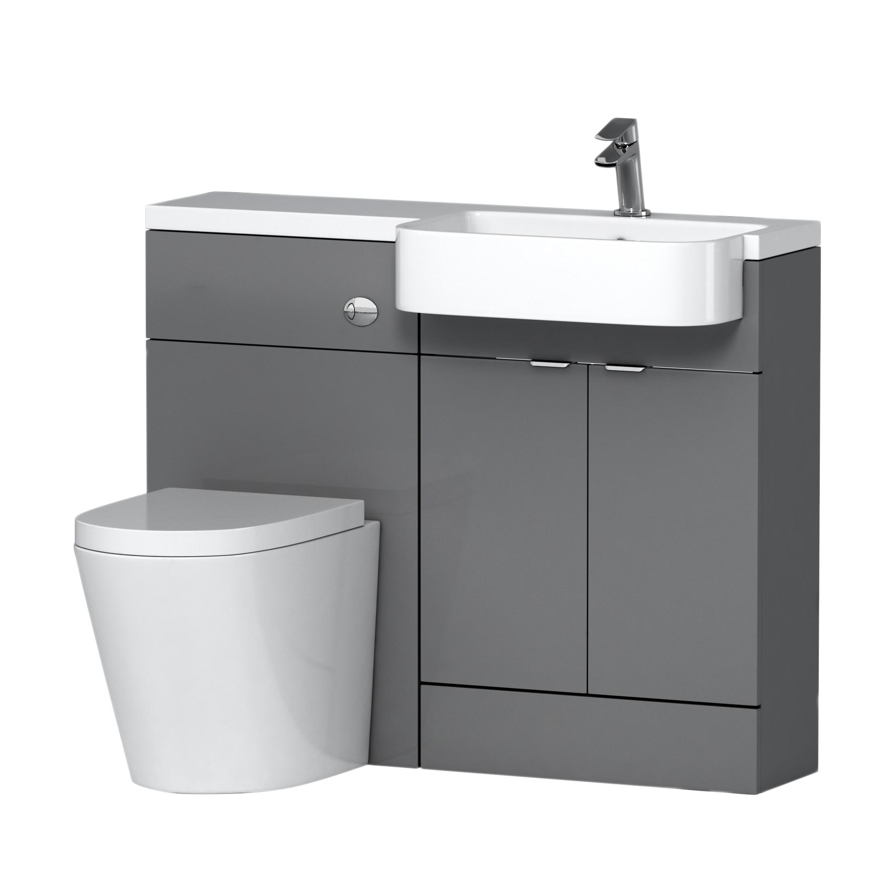 Elena 1100mm Indigo Grey Gloss 2 Door Floor Standing Vanity Unit with R ...
