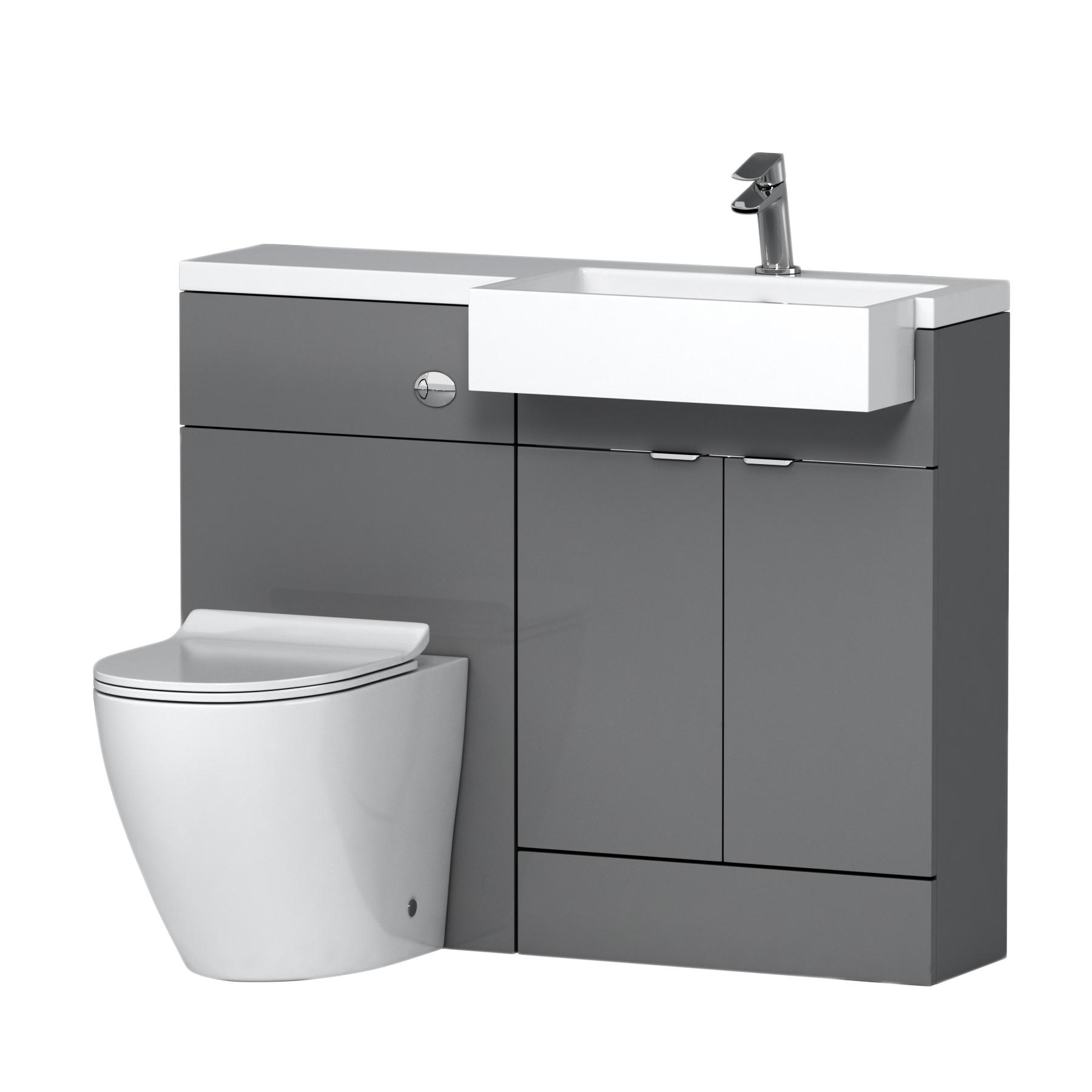 Elena 1100mm Indigo Grey Gloss 2 Door Floor Standing Vanity Unit with R ...