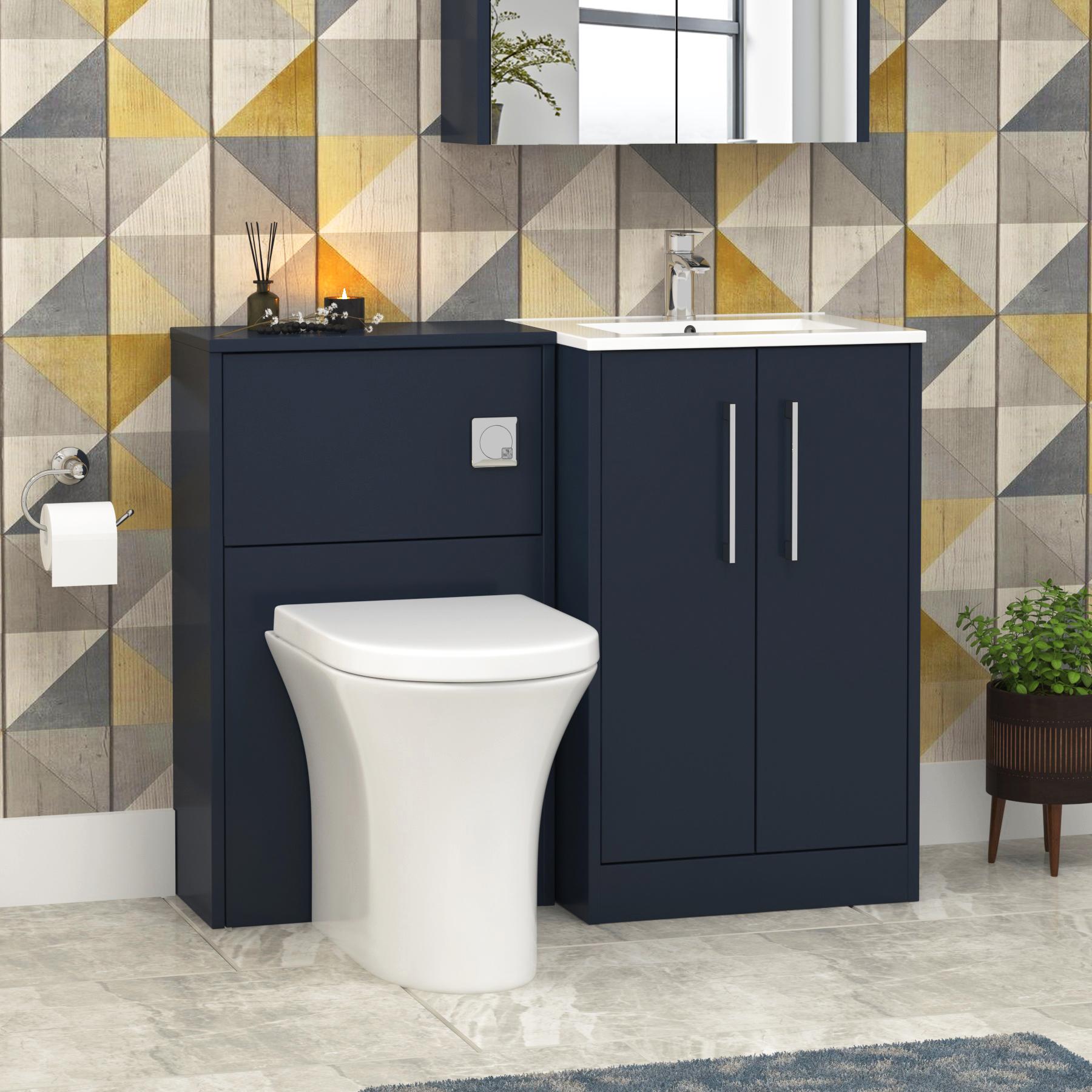 Milan 1000mm Electric Blue 2 Door Floor Standing Vanity Unit Mid-Edge ...