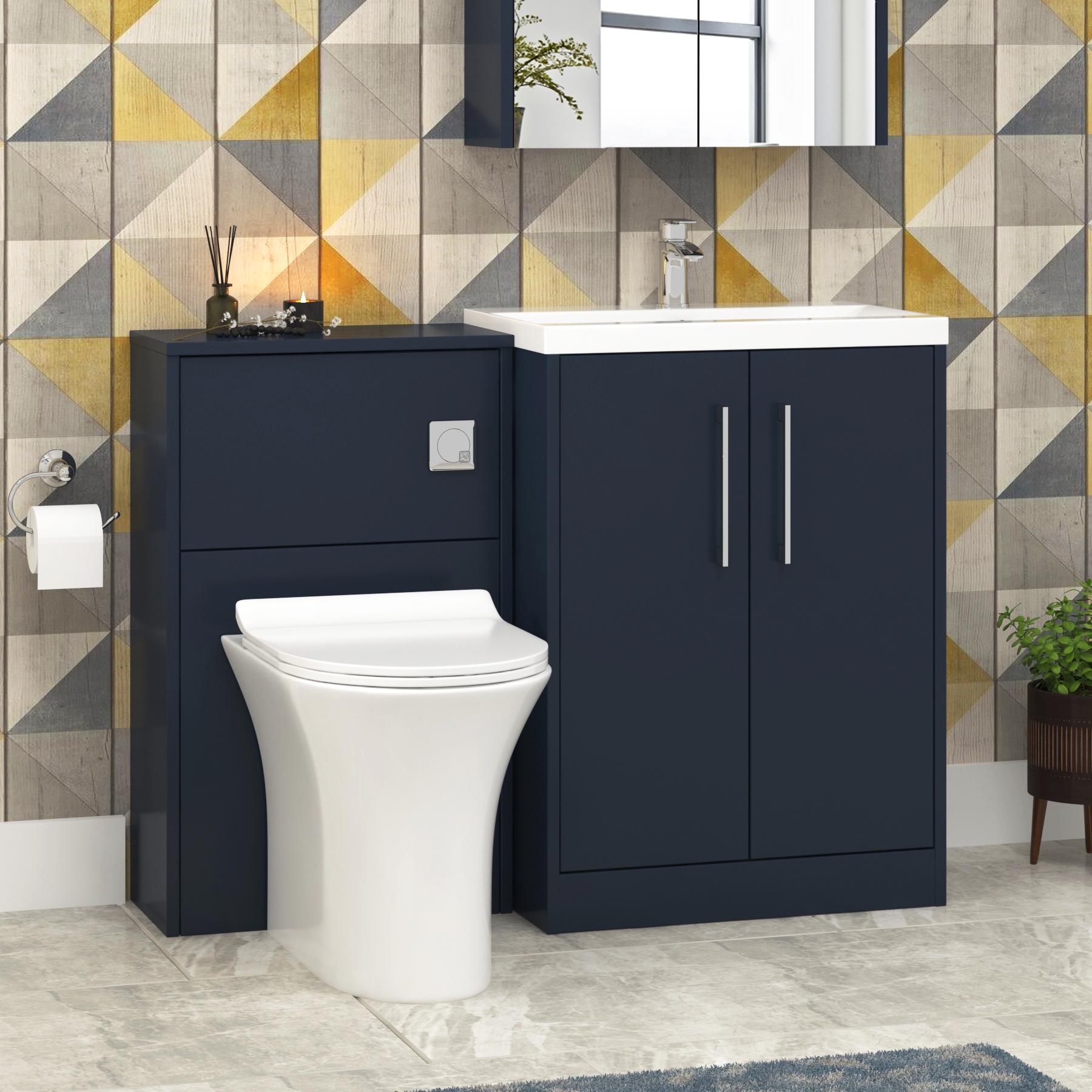 Milan 1100mm Electric Blue 2 Door Floor Standing Vanity Unit Mid-Edge ...