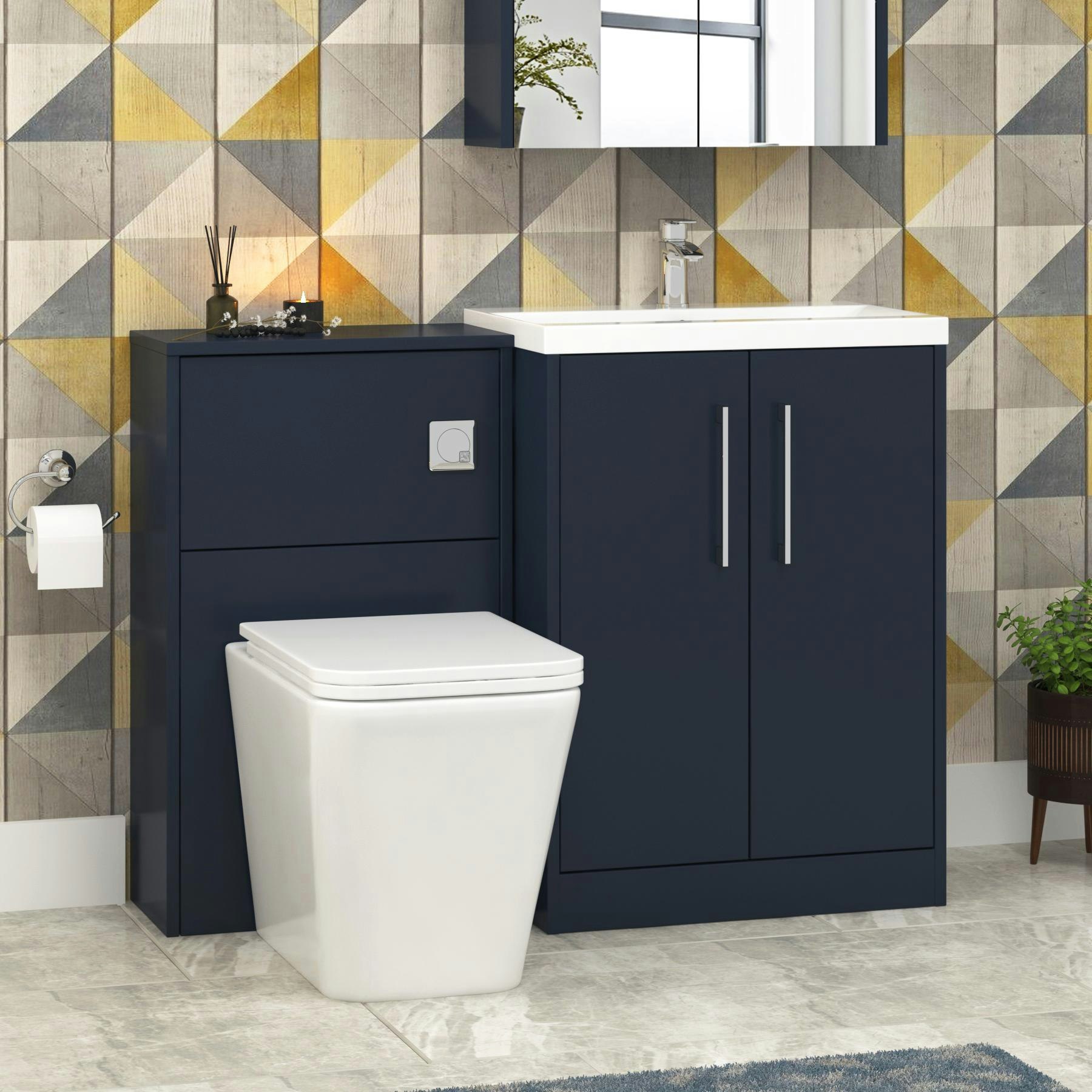Milan 1100mm Electric Blue Floor Standing Vanity Unit 2 Door with ...