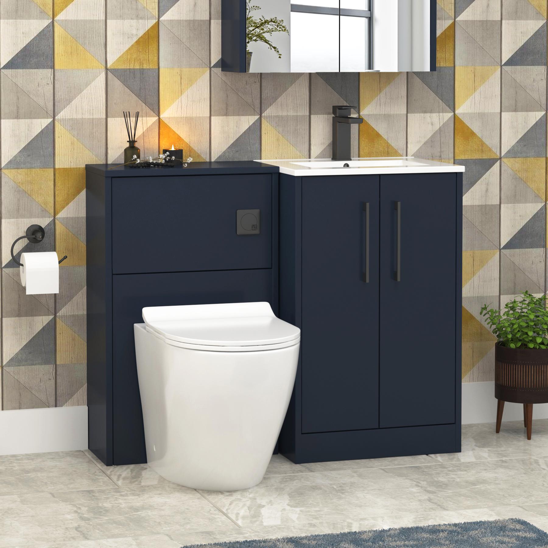 Milan 1000mm Electric Blue 2 Door Floor Standing Vanity Unit Mid-Edge ...