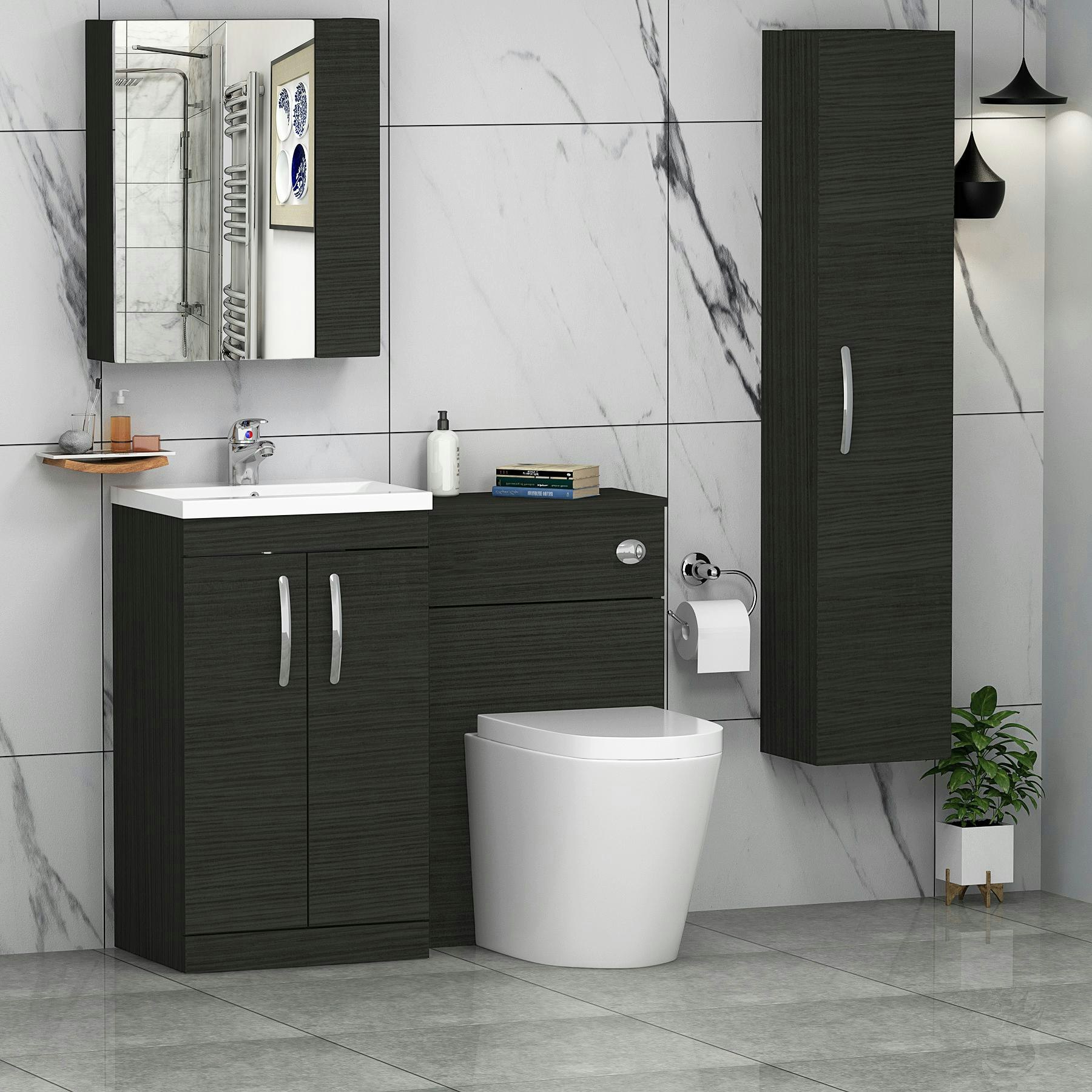 Turin 1000mm Hale Black 2-Doors Mid-Edge Basin with Cesar Back to Wall ...