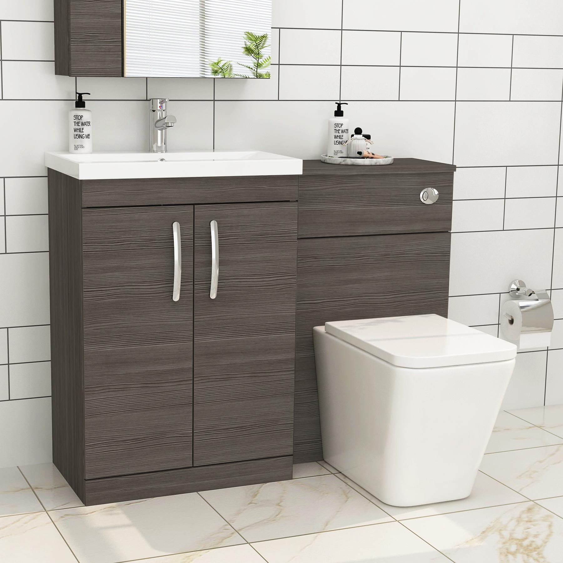 Turin 2-Door Grey Elm Mid-Edge Floor Standing Bathroom Furniture Pack ...