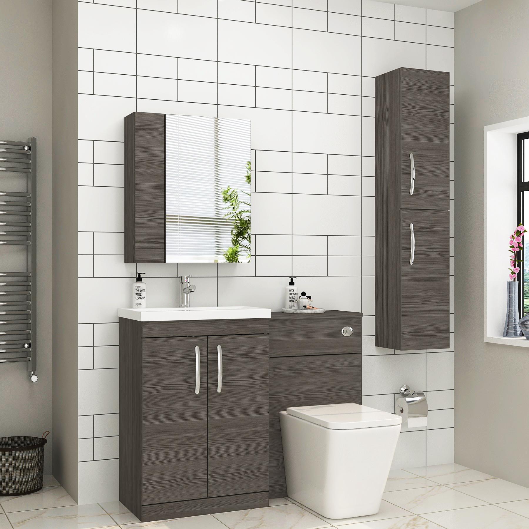 Turin 2-Door Grey Elm Mid-Edge Floor Standing Bathroom Furniture Pack ...