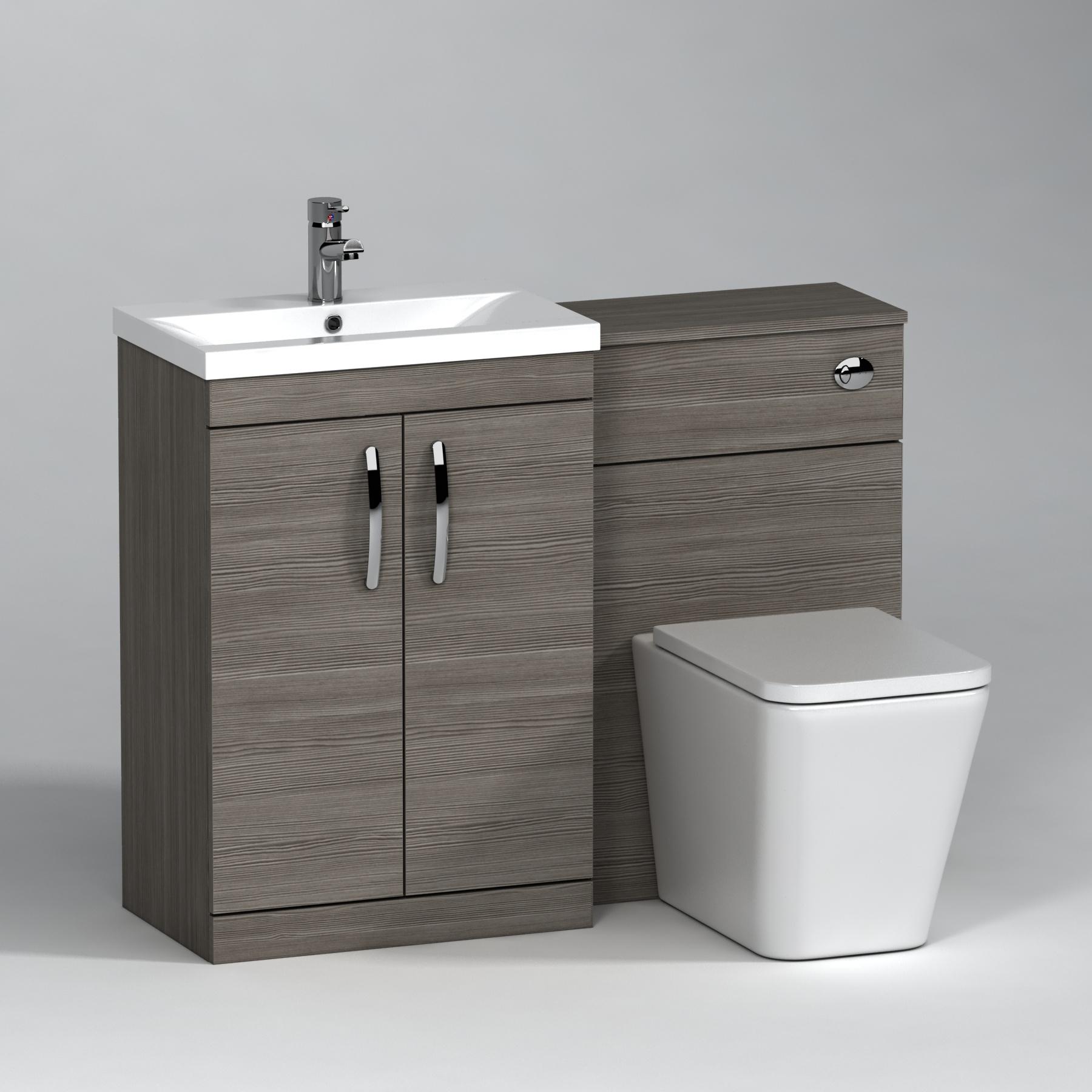 Turin 2-Door Grey Elm Mid-Edge Floor Standing Bathroom Furniture Pack ...