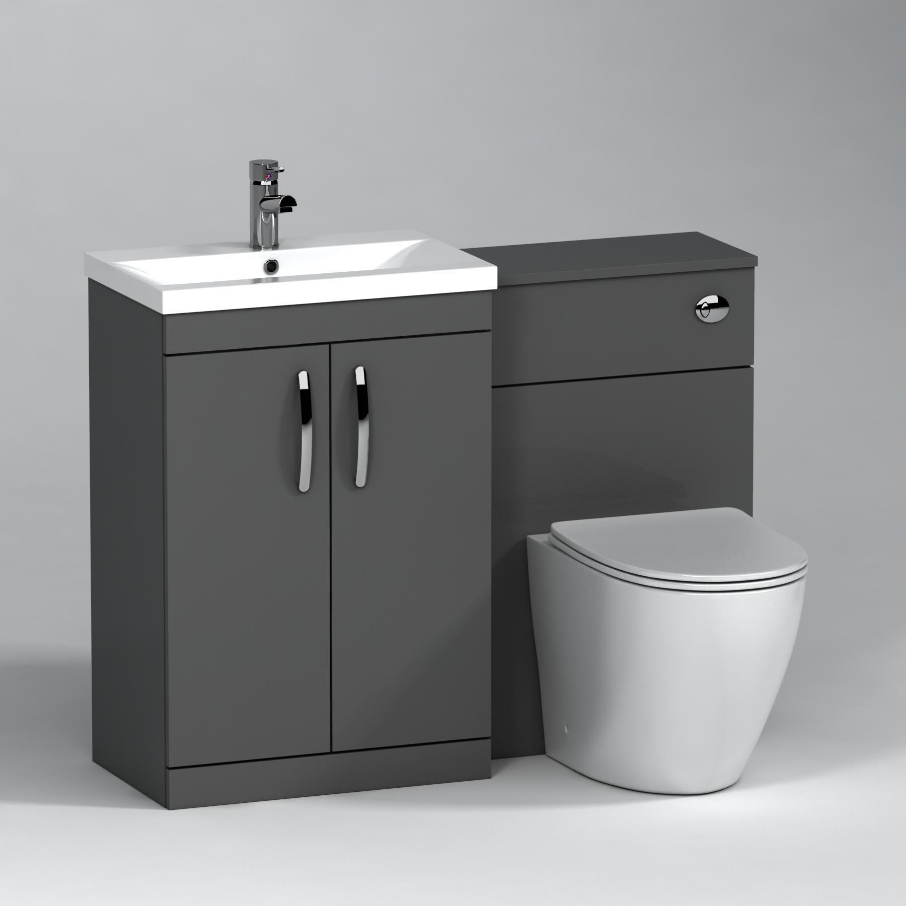 Turin 2-Door Indigo grey Gloss Mid-Edge Floor Standing Bathroom ...