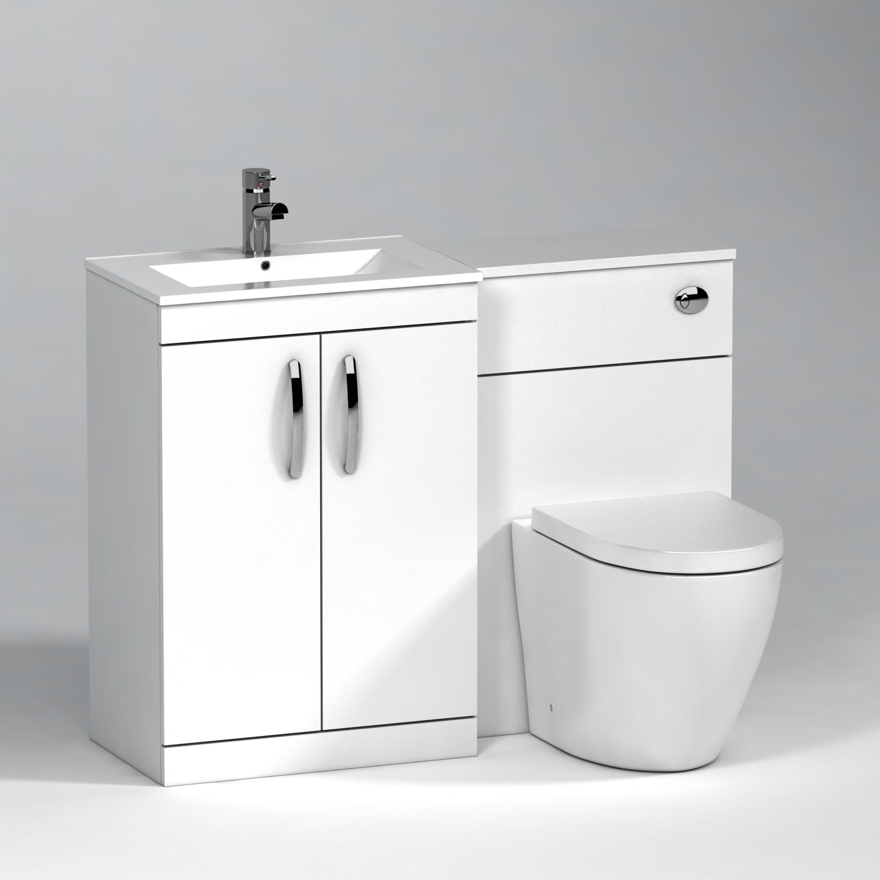 Turin 2-Door Gloss White Minimalist Floor Standing Bathroom Furniture ...