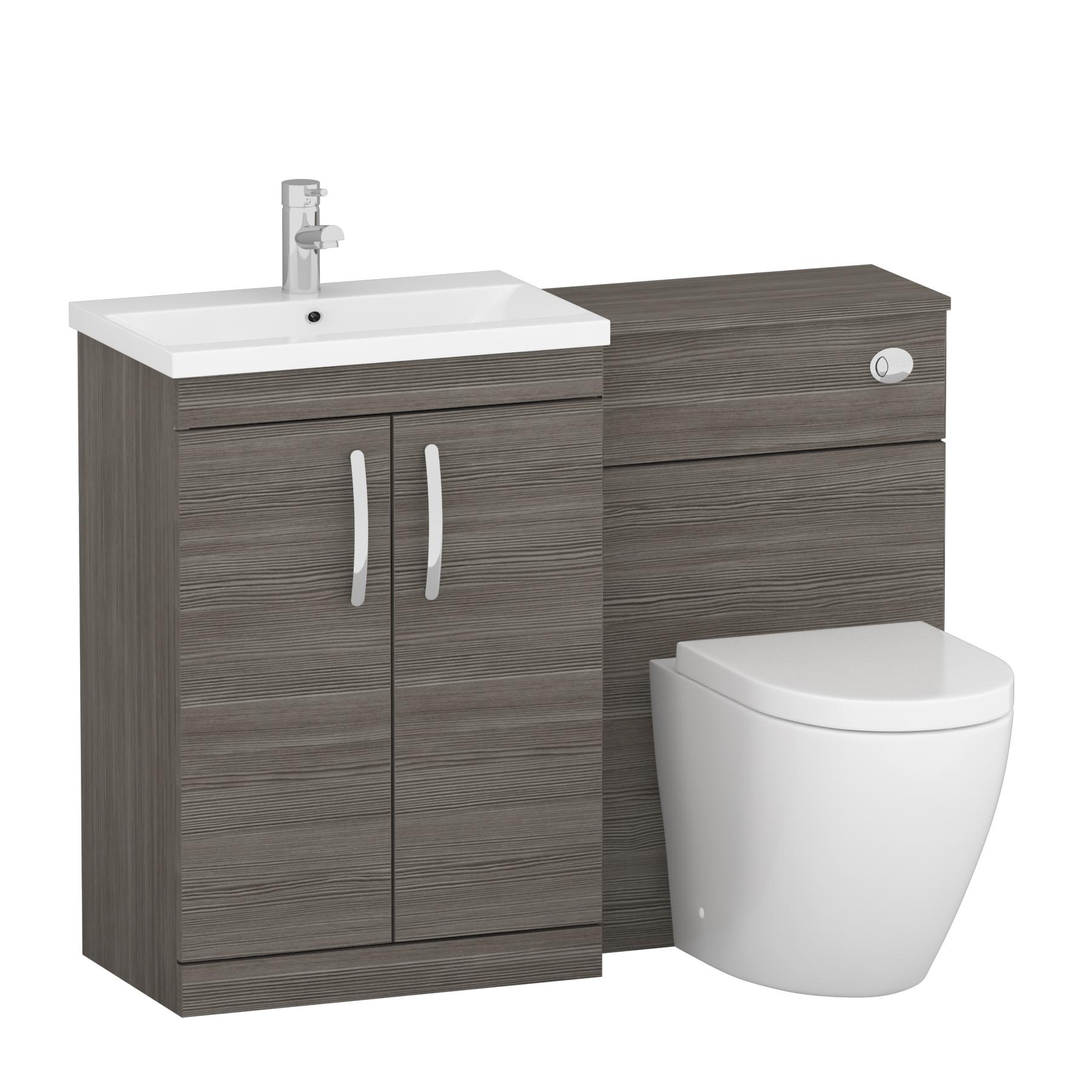 Turin 2-Door Grey Elm Mid-Edge Floor Standing Bathroom Furniture Pack ...