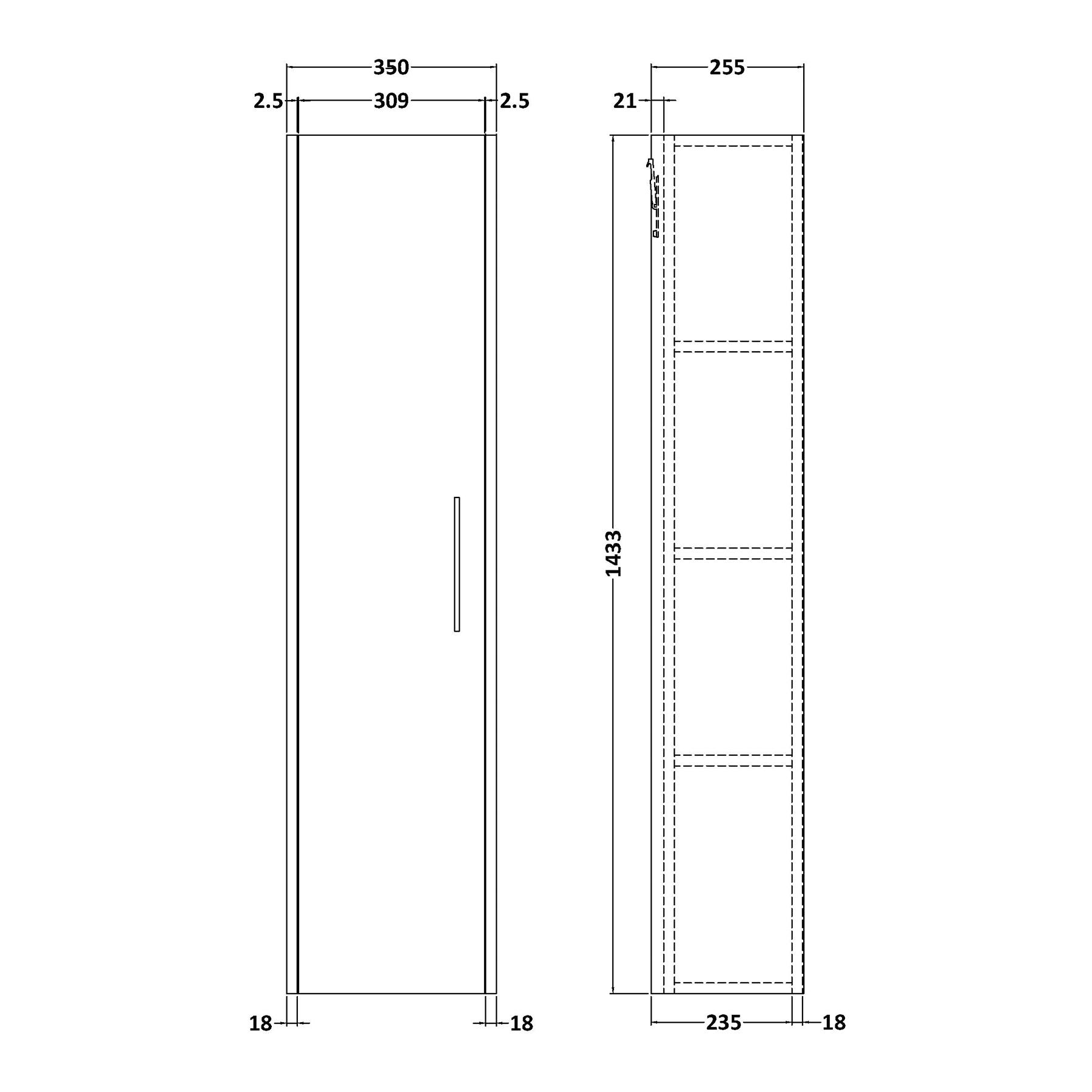 Milan 1450mm Electric Blue Matt Wall Hung Tall Boy Unit 1 Door with ...