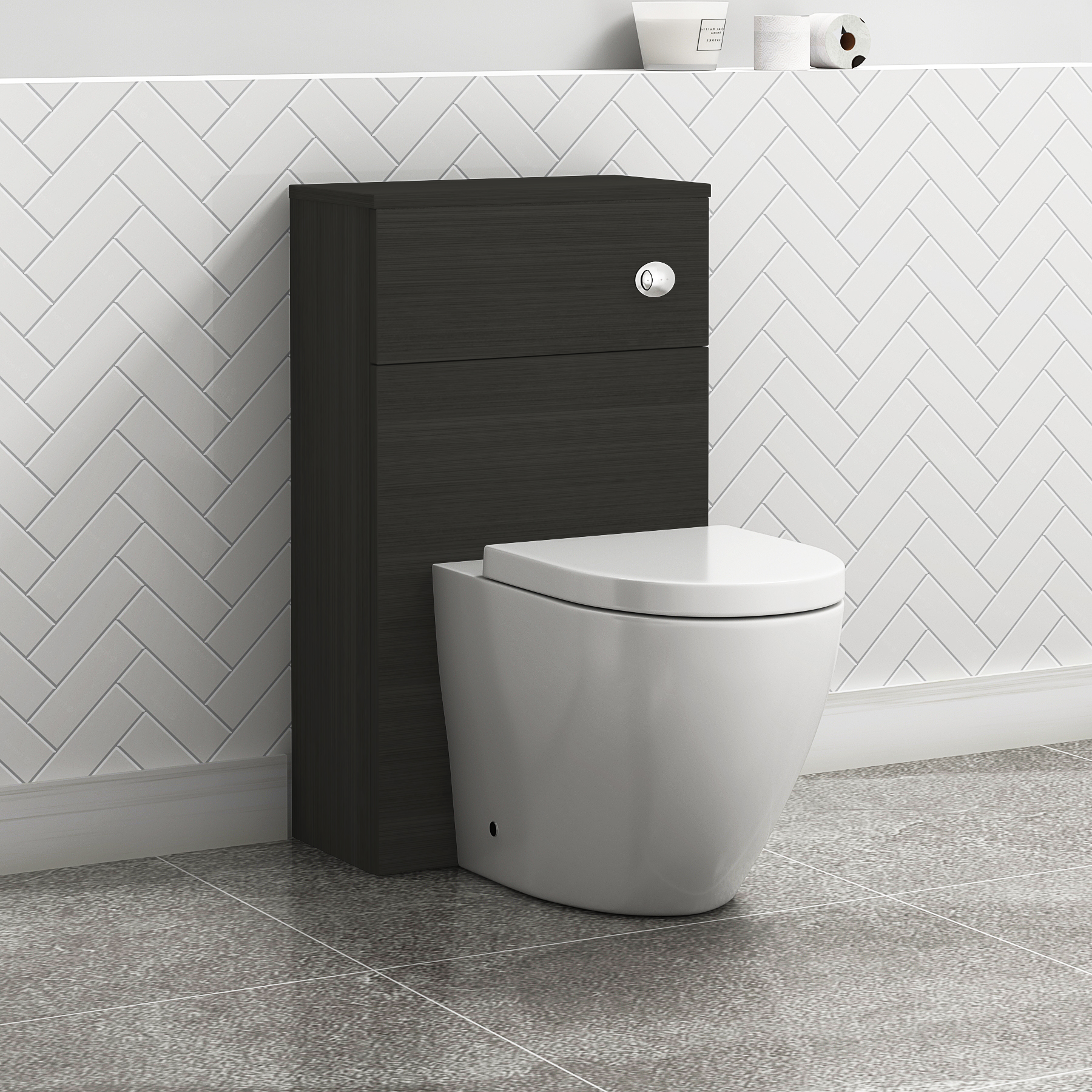 500mm Charcoal Oak BTW WC Unit with Short Projection Rimless Toilet Pan ...