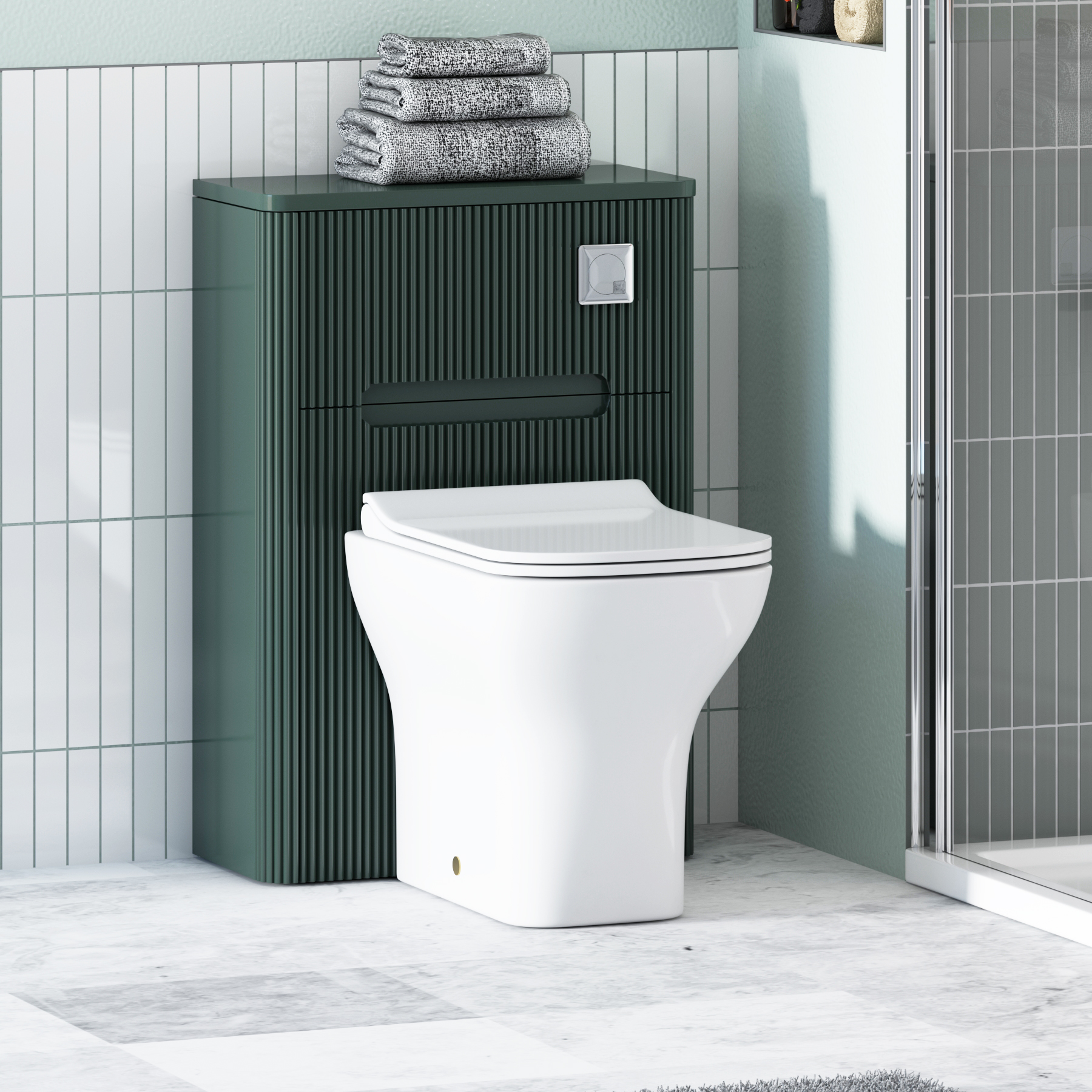 Avenza 550mm Deep Moss green BTW WC Unit with Qubix Toilet Pan & Slim ...