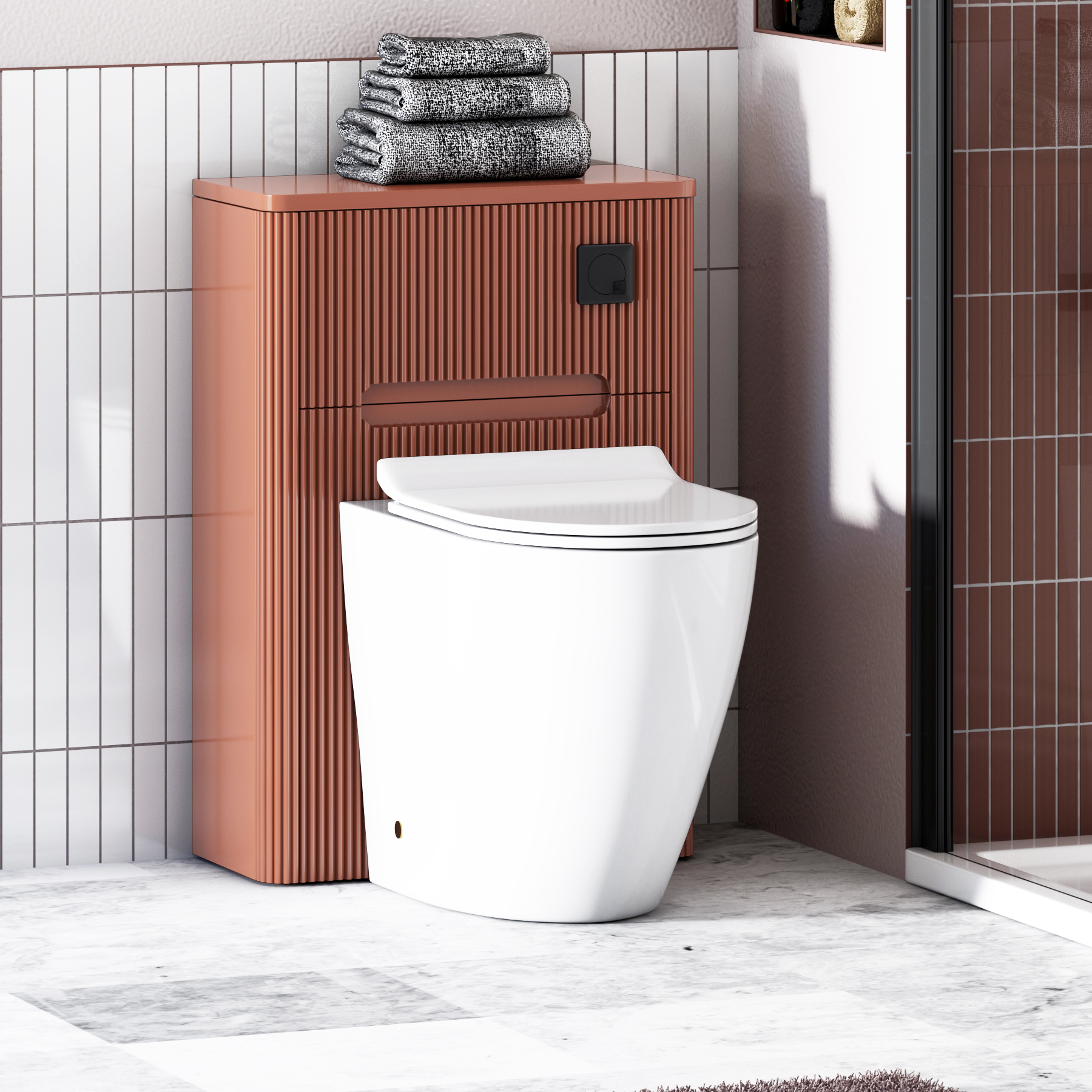 Avenza 550mm Terracotta Clay BTW WC Unit with Elva Rimless Short ...