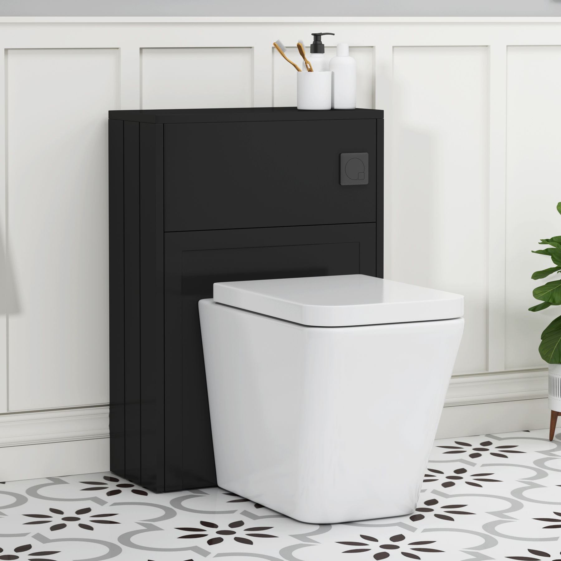 Elmore 550mm Matte Nocturne Black BTW WC Unit with Elena Rimless Toilet ...