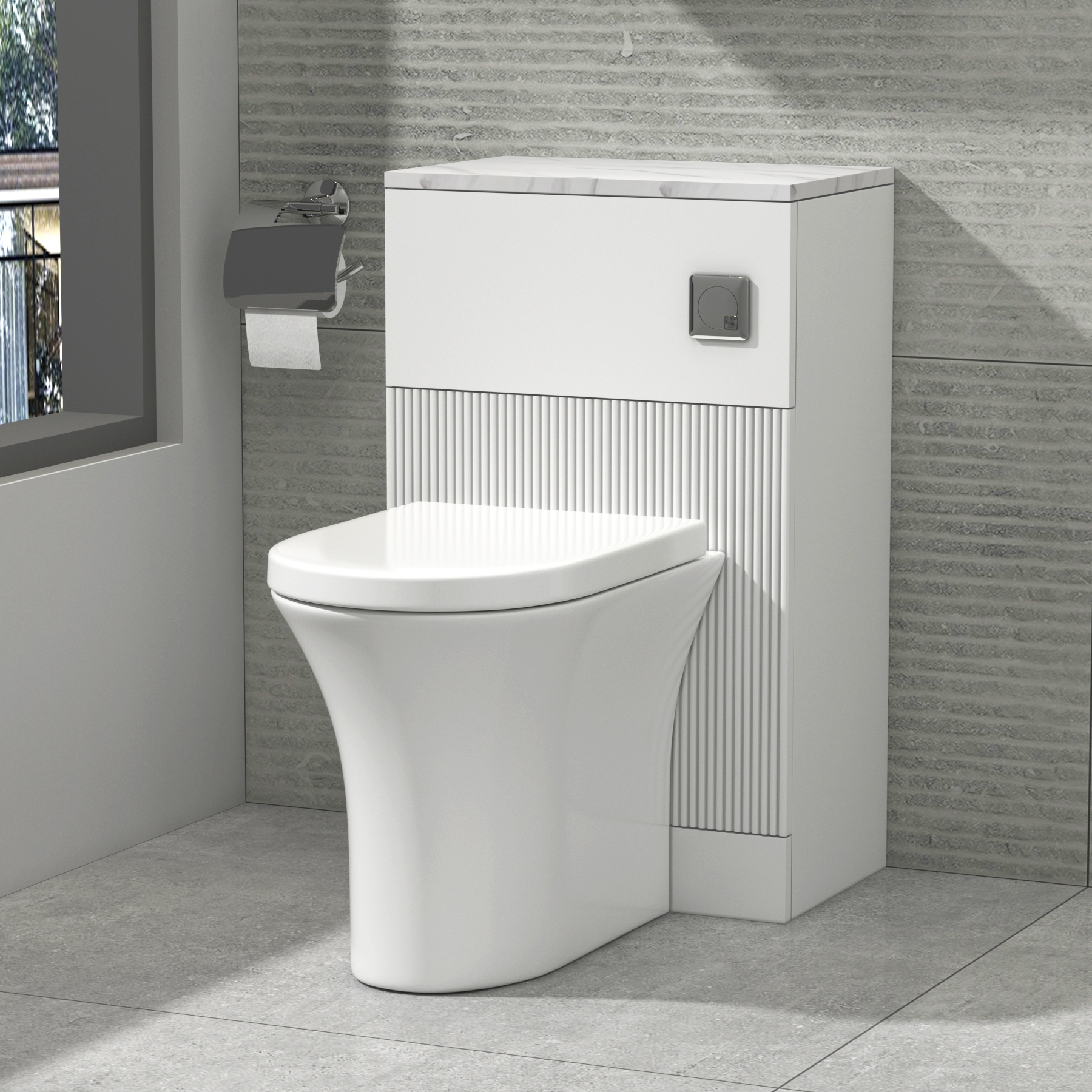 Evora 500mm Matt White Fluted BTW WC Unit with Breeze Rimless Toilet ...
