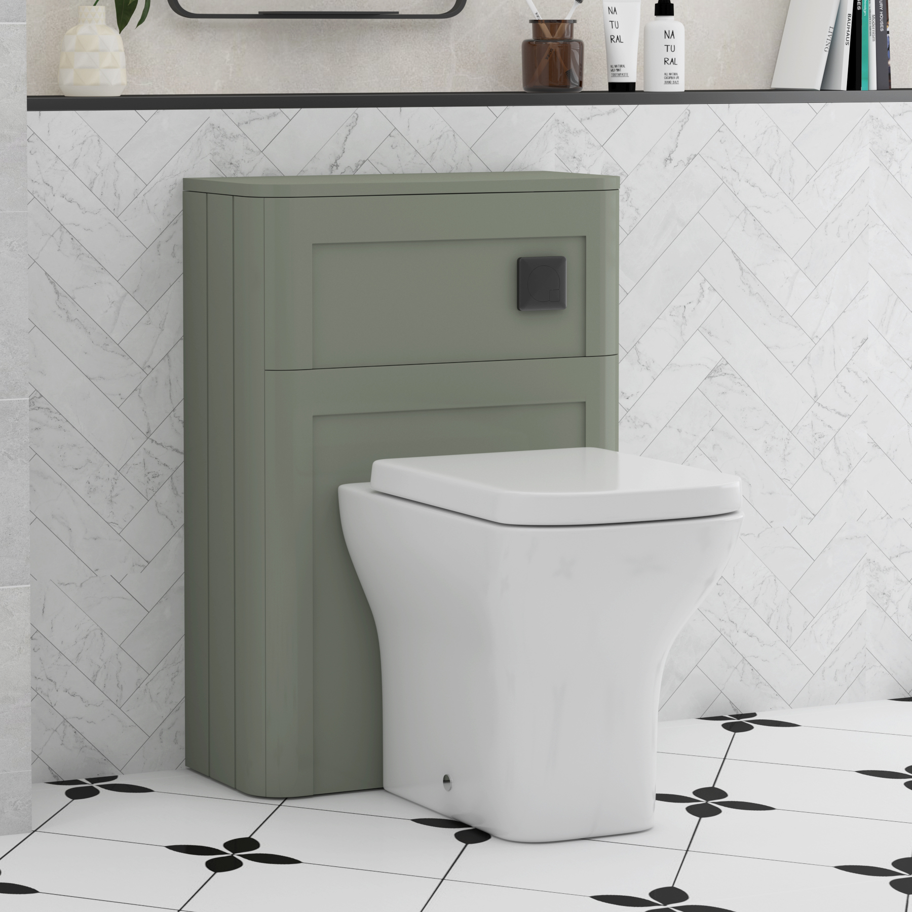 Henley 550mm Sage Green BTW WC Unit with Qubix Toilet Pan & Seat ...