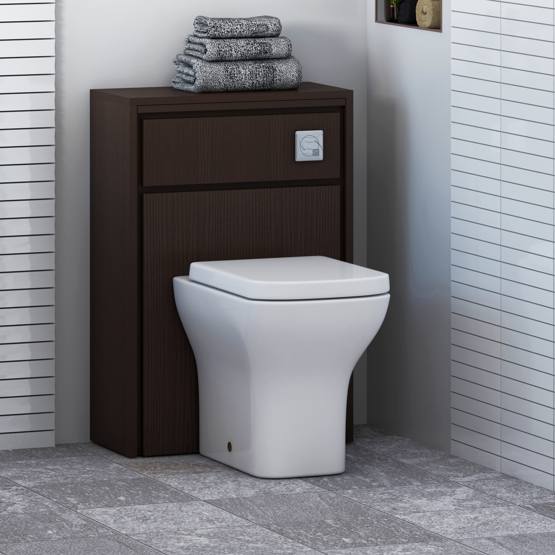 Livora 555mm Walnut Woodgrain BTW WC Unit with Qubix Toilet Pan & Seat ...