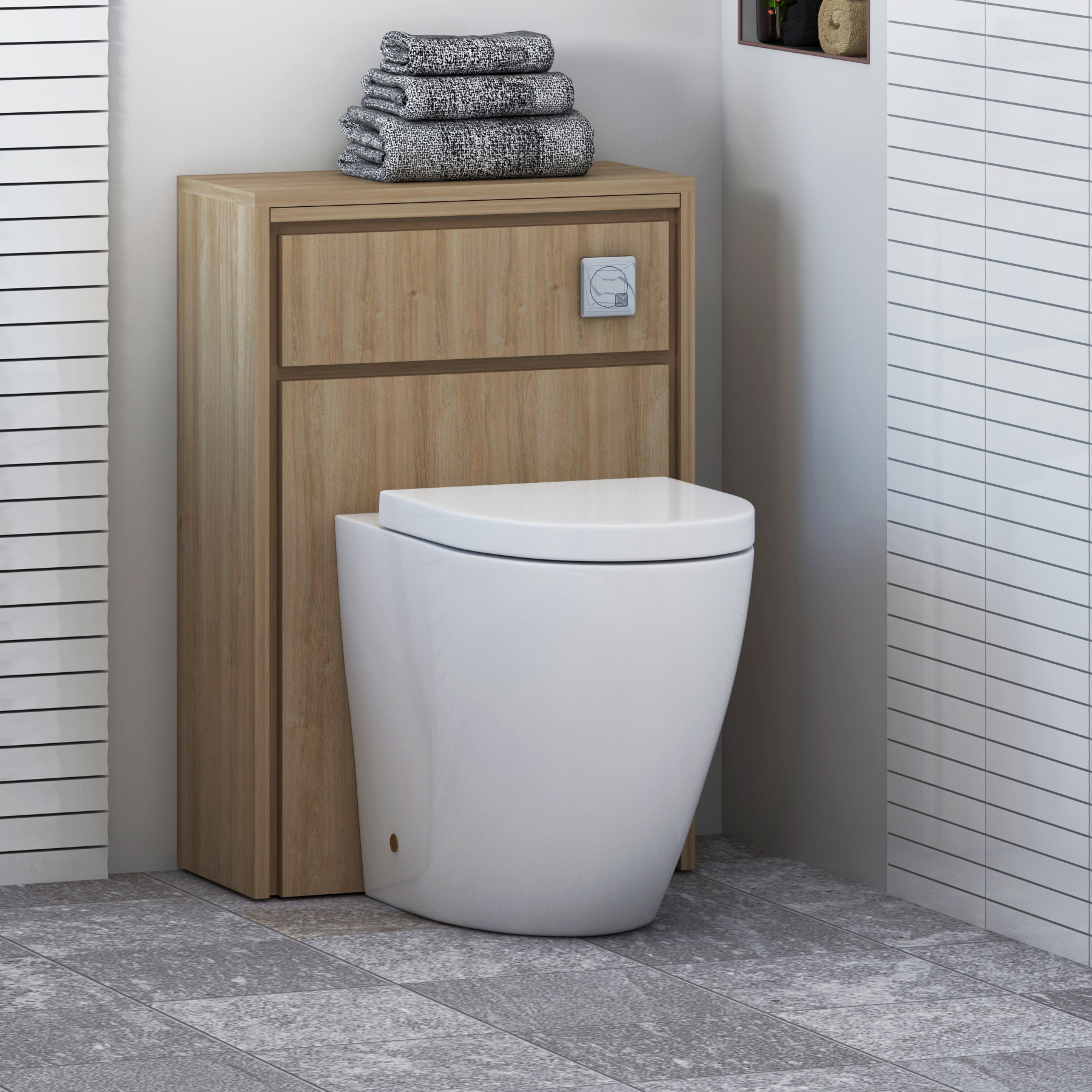 Livora 555mm Natural Oak BTW WC Unit with Elva Rimless Short Projection ...