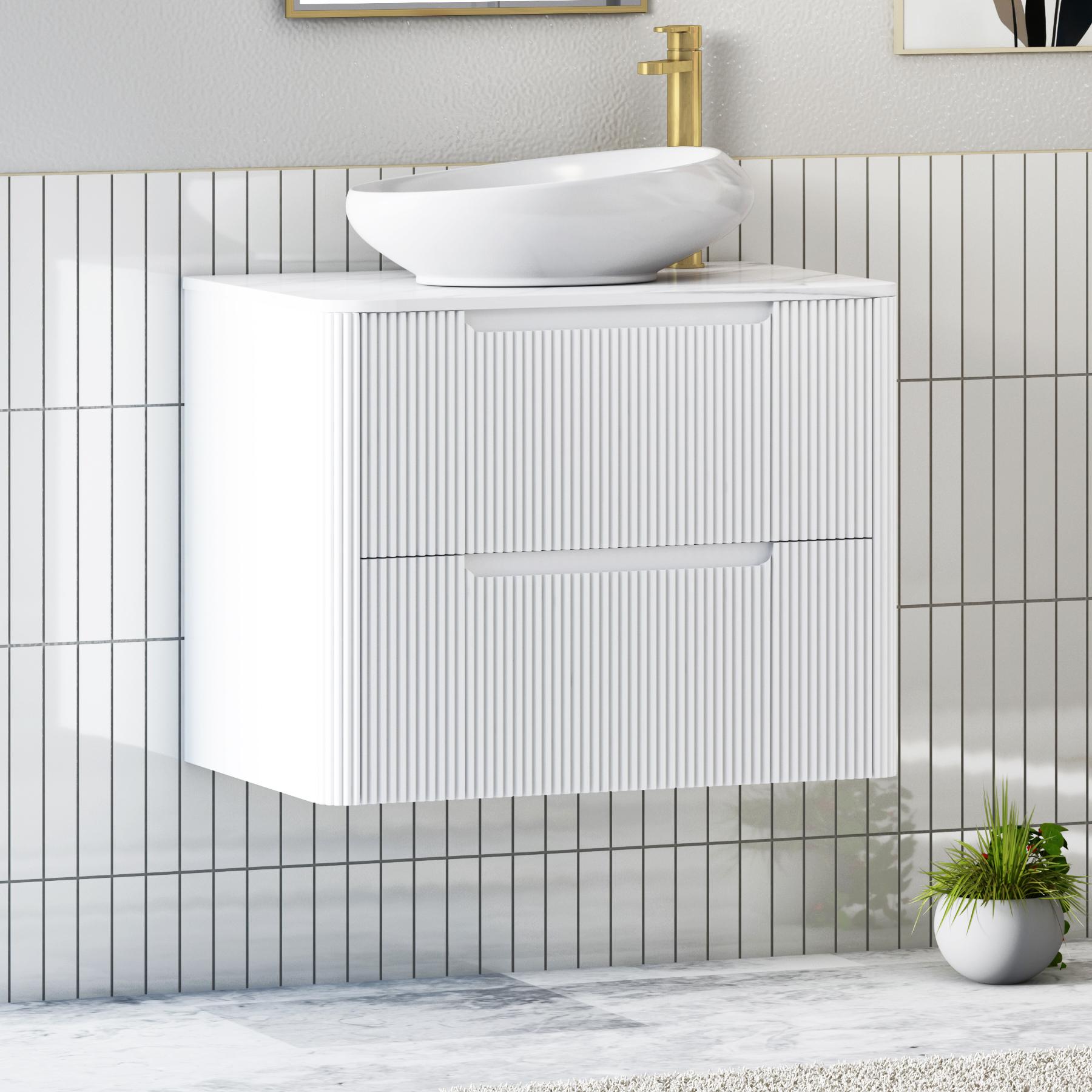 Avenza 600mm Matt White Wall Hung Vanity Unit 2 Drawer with Nova Basin ...
