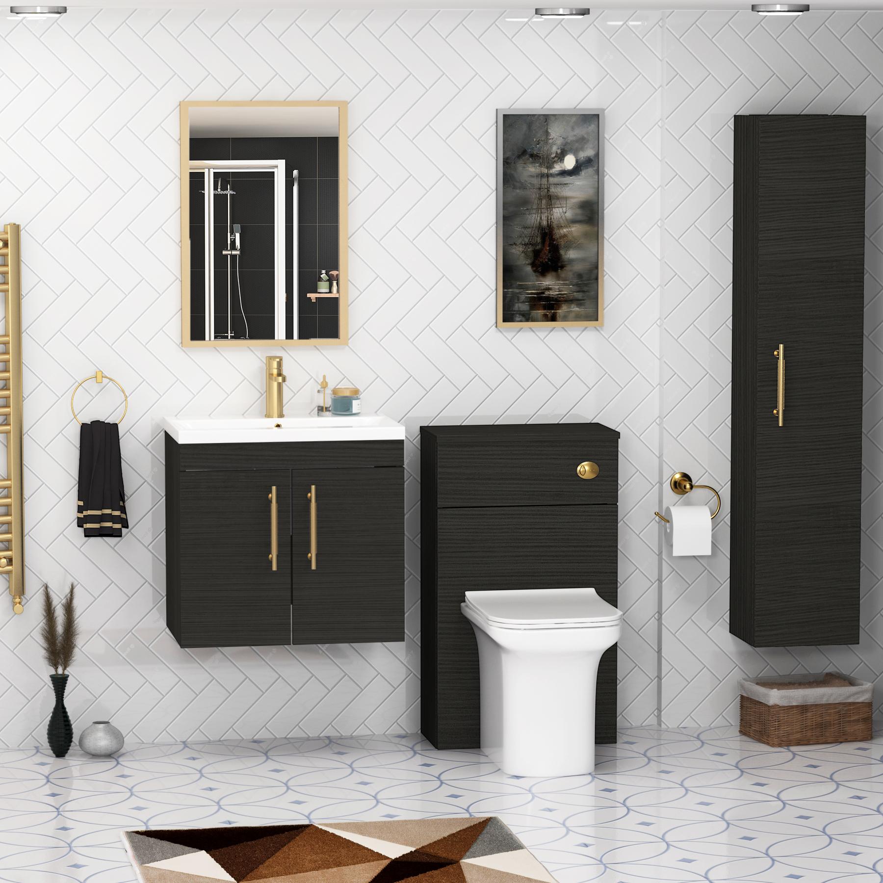 Cesar 800mm Hale Black Wall Hung Vanity Unit 2 Door with Minimalist ...