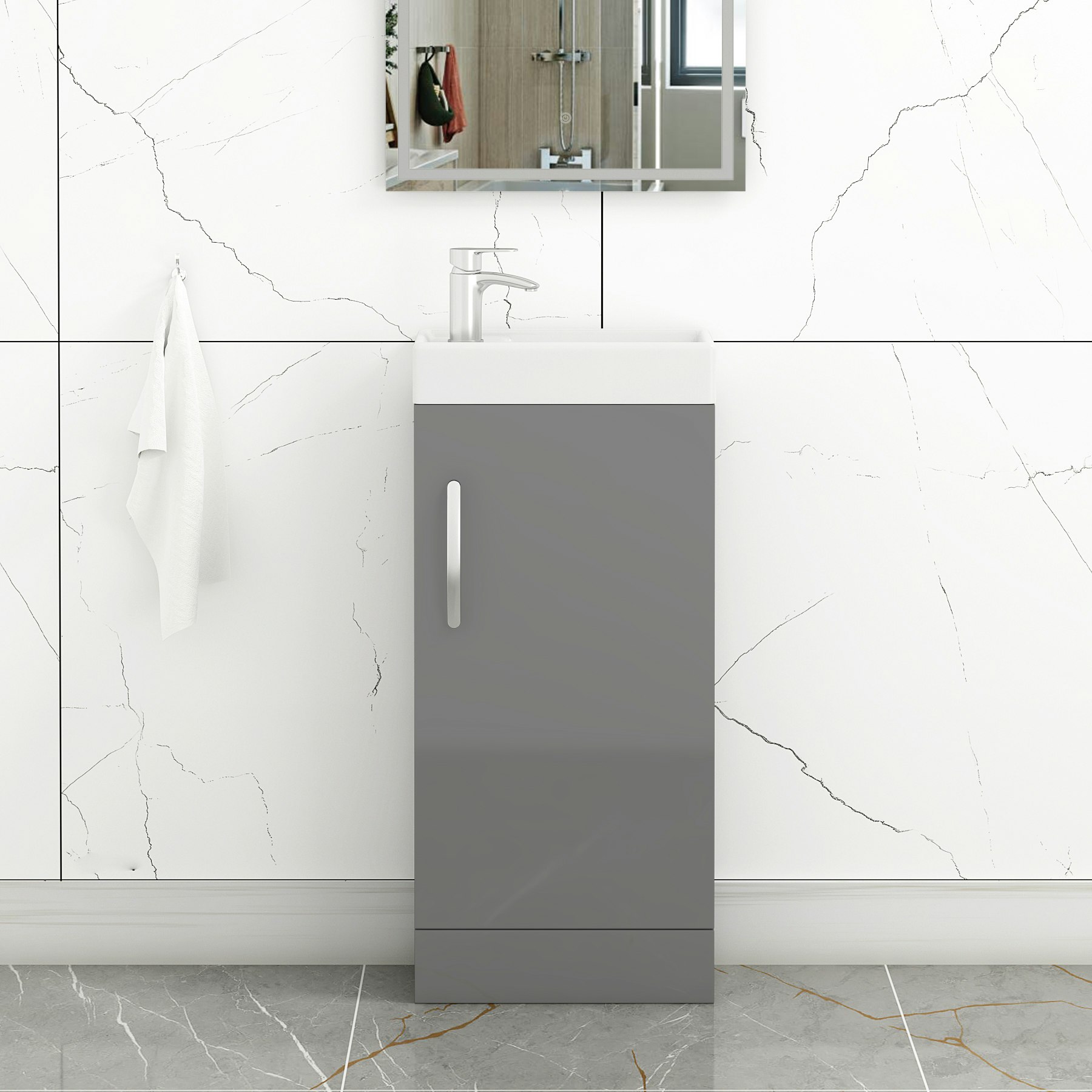 Como 400mm Floor Standing Vanity Unit Indigo Grey Gloss - 1 Door Basin ...