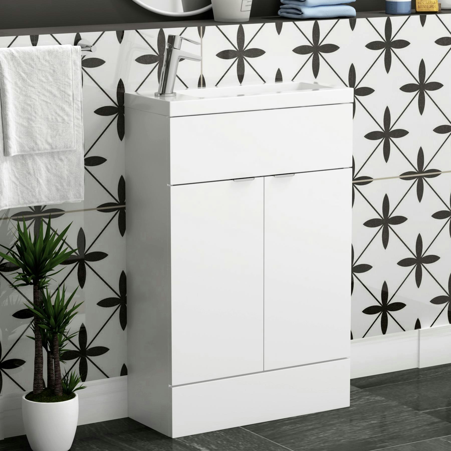 Elena 600mm Compact Floor Standing Vanity Sink Unit 2 Door with ...
