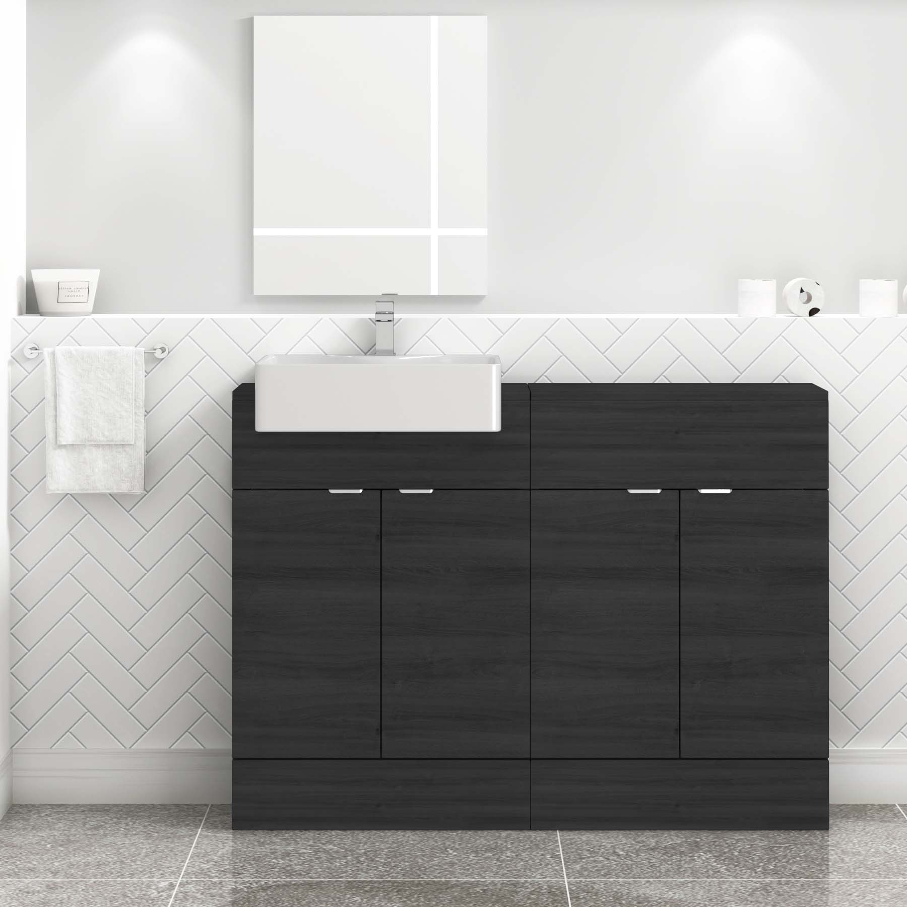 Elena 1200mm Hale Black Floor Standing Bathroom Vanity Unit 4 Door With ...