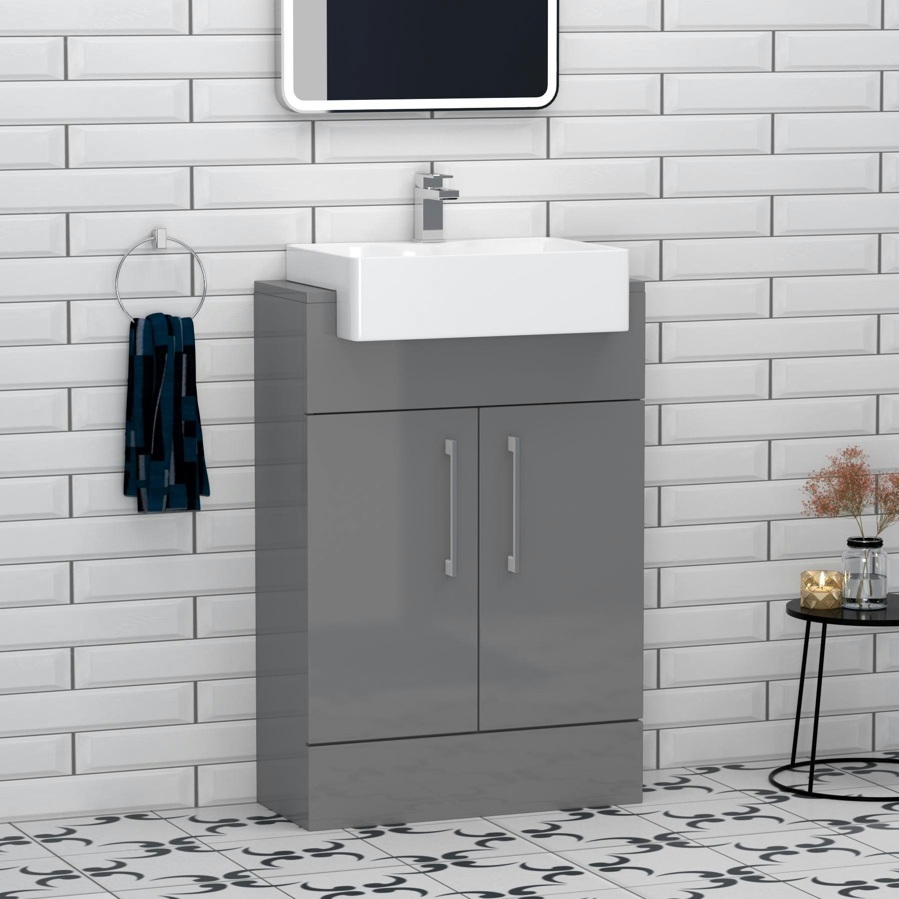 Elena 600mm Floor Standing Vanity Unit 2 Door Cabinet With Semi ...