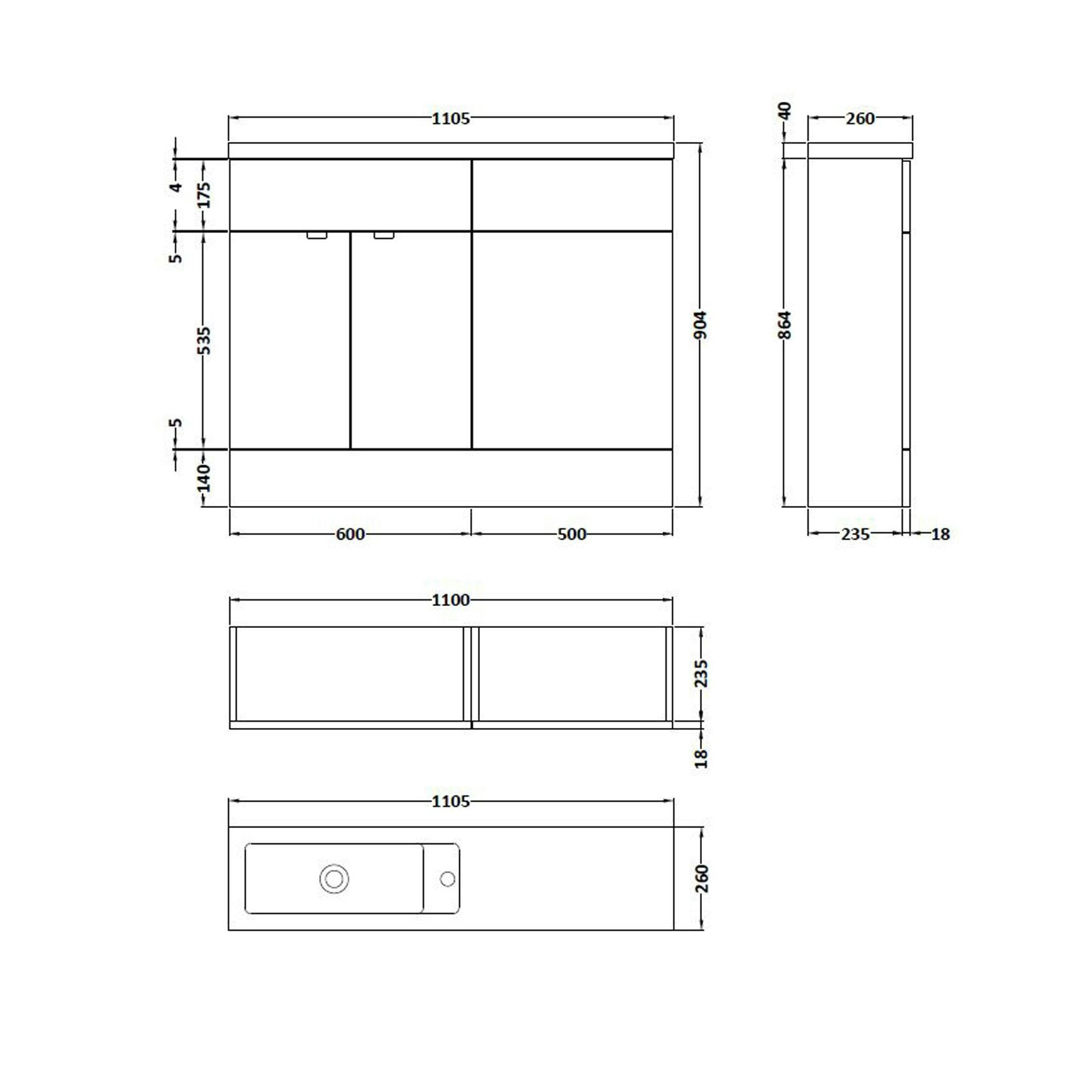 Elena 1100mm 2 Door Floor Standing Vanity Unit Gloss White with Compact ...