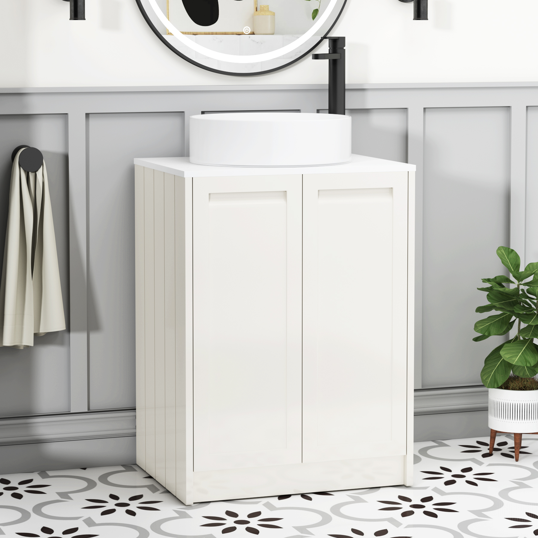 Elmore 600mm Classic White Floor Standing Vanity Unit 2 Door Plain ...