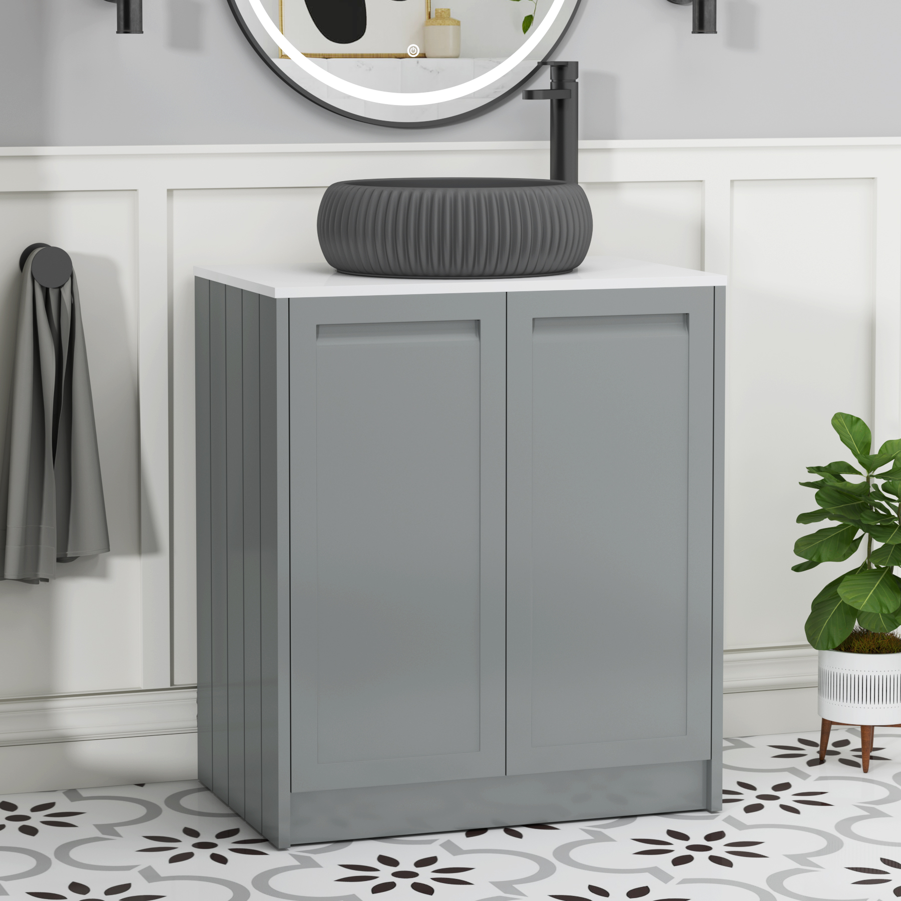 Elmore 700mm Matt Pebble Grey Floor Standing Vanity Unit 2 Door Plain ...