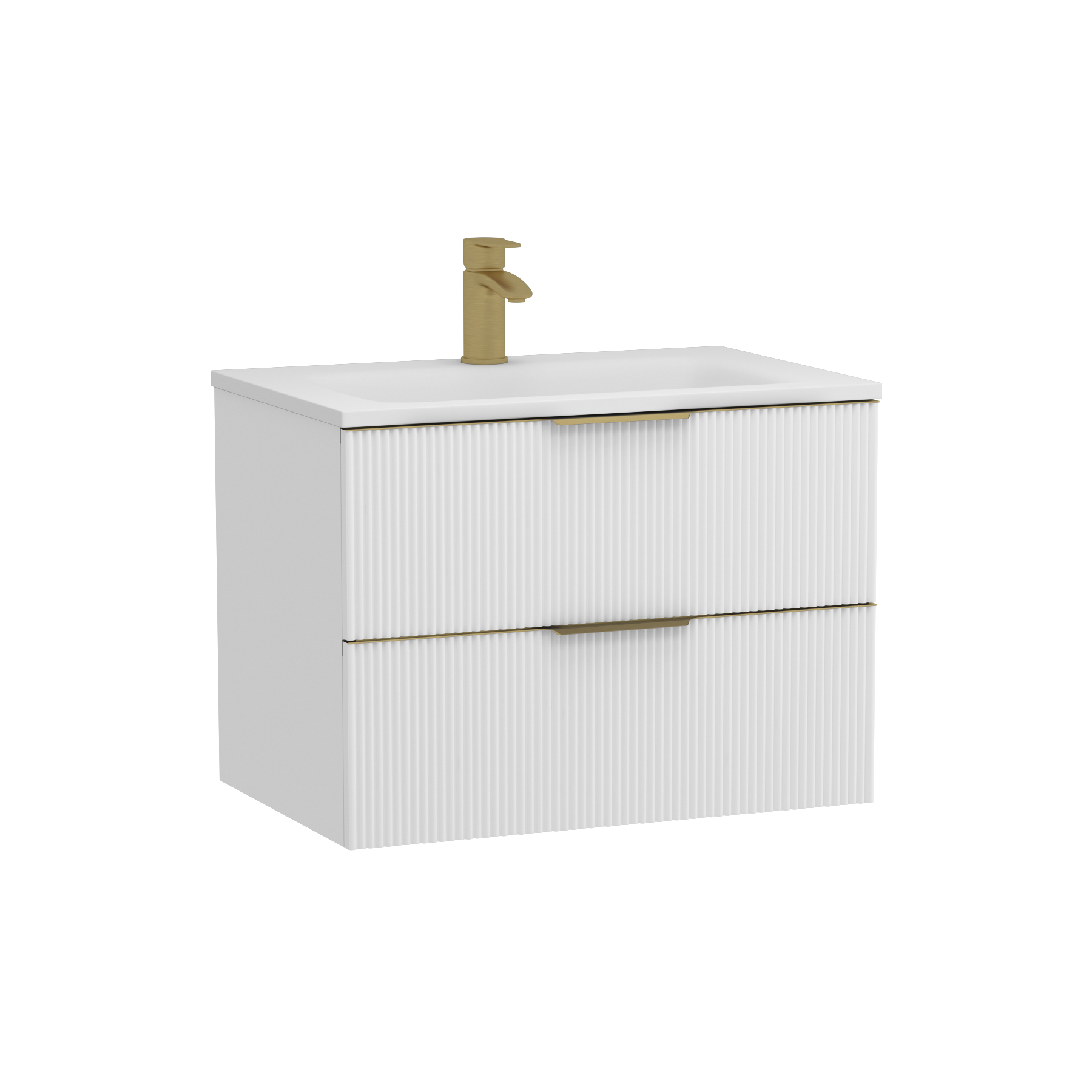 Evora 700mm Satin White Fluted Wall Hung Vanity Unit 2 Drawer with ...